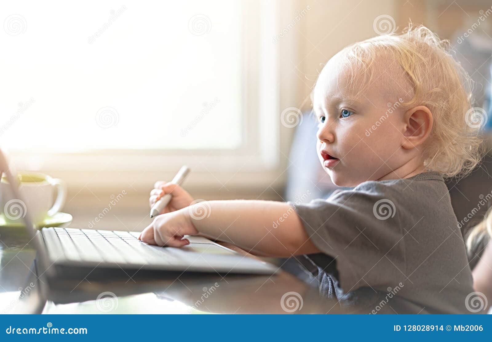 Baby Playing with Laptop Computer . Stock Photo - Image of marketing ...
