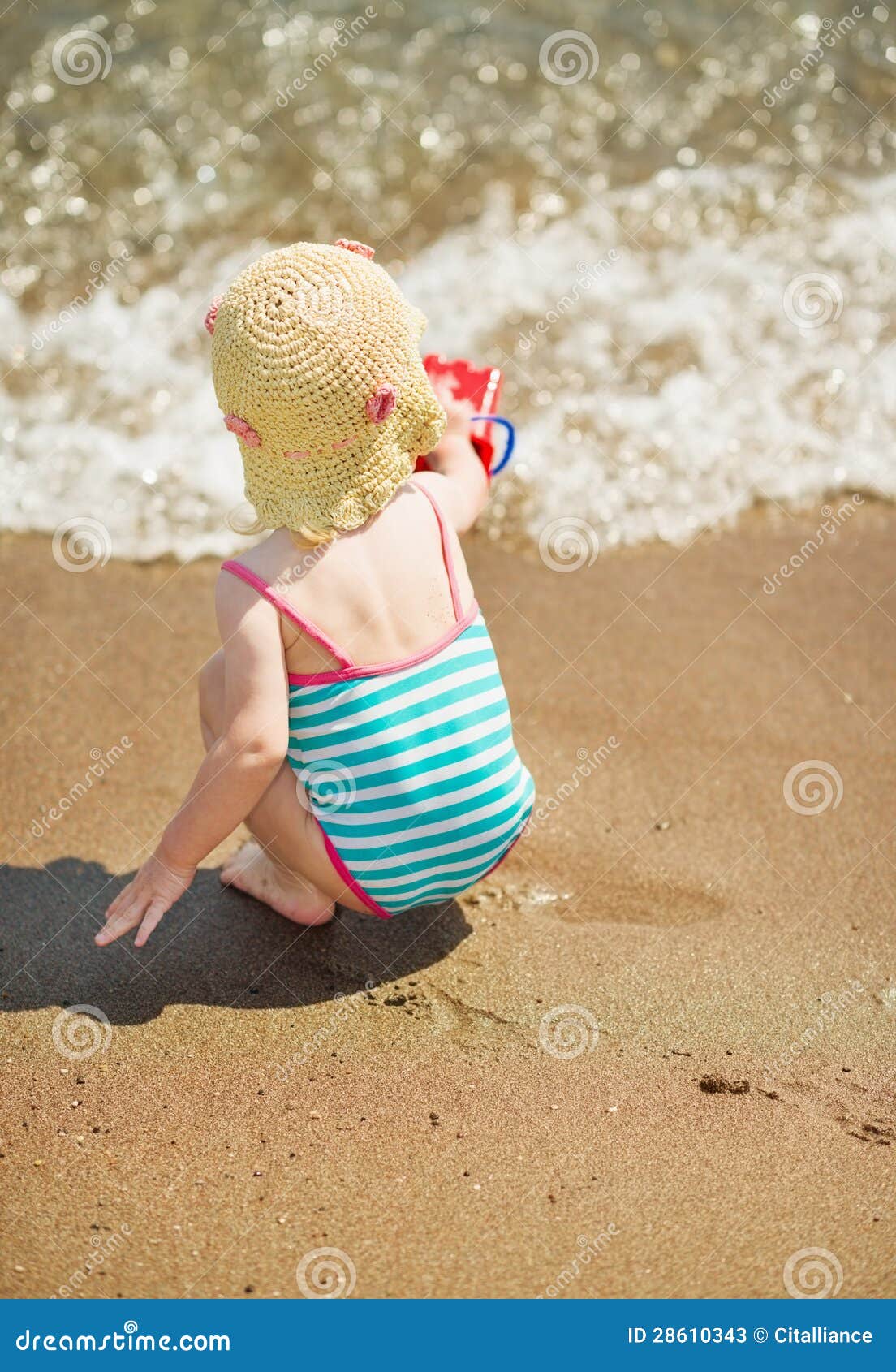 Baby Playing Near Sea. Rear View Stock Image - Image of relaxation ...