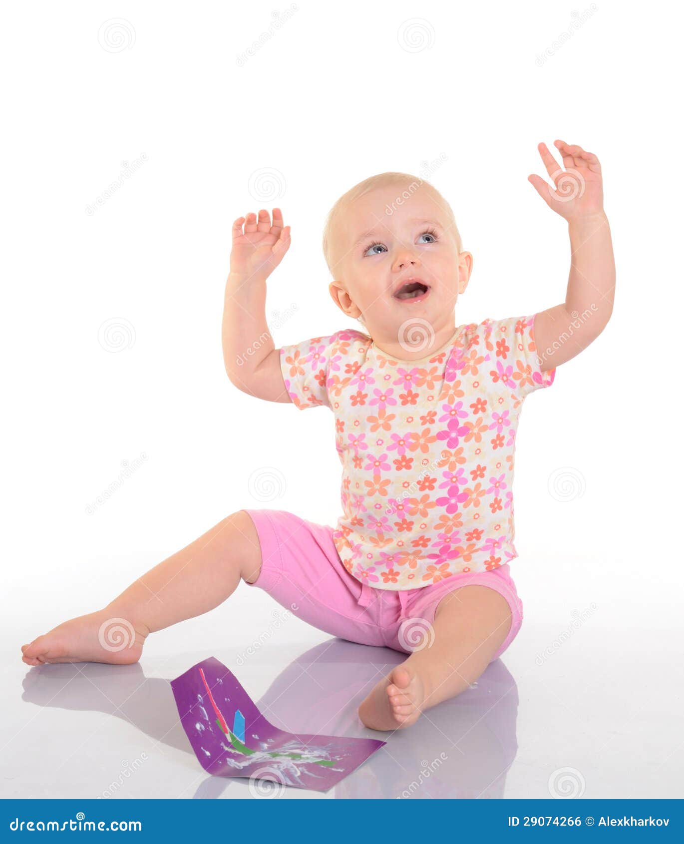 Baby Playing with a Picture on White Background Stock Photo - Image of ...