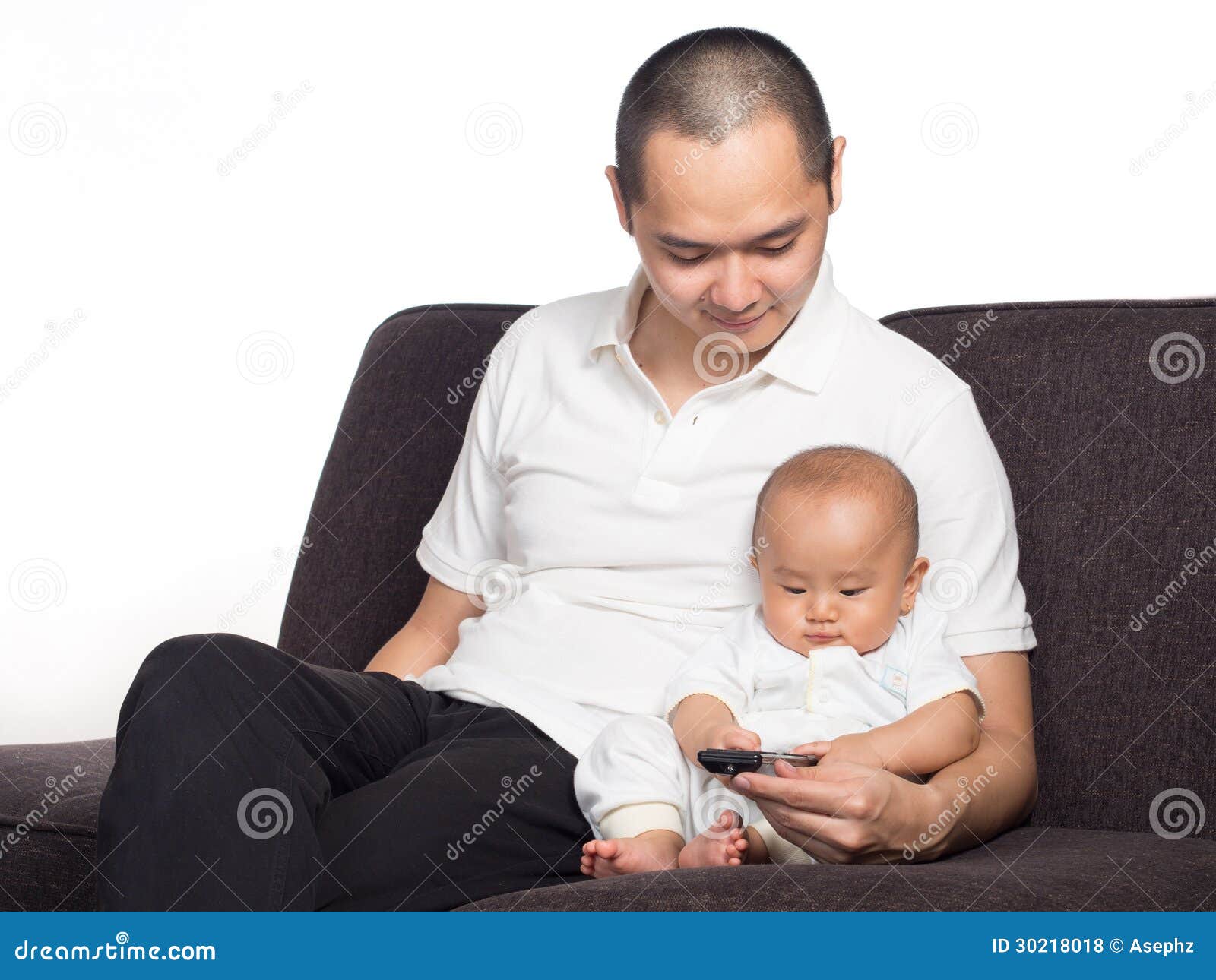 Baby Wathing Tv with Father Stock Photo - Image of cute, hand: 30218018