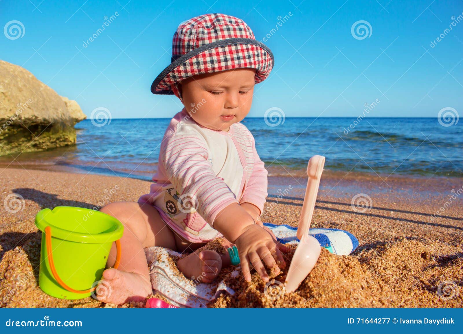 Baby Playing with Sand on the Beach Stock Image - Image of outdoor ...