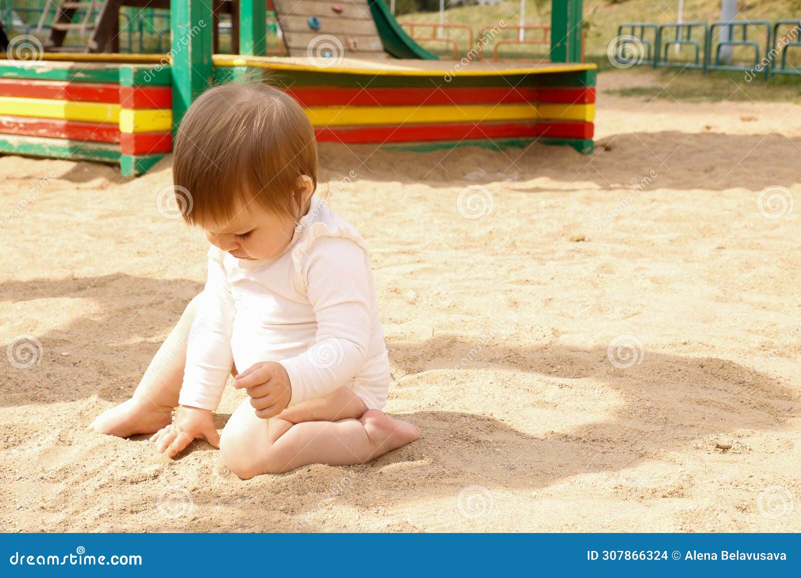 Baby Playing with Sand on the Playground Stock Photo - Image of play ...