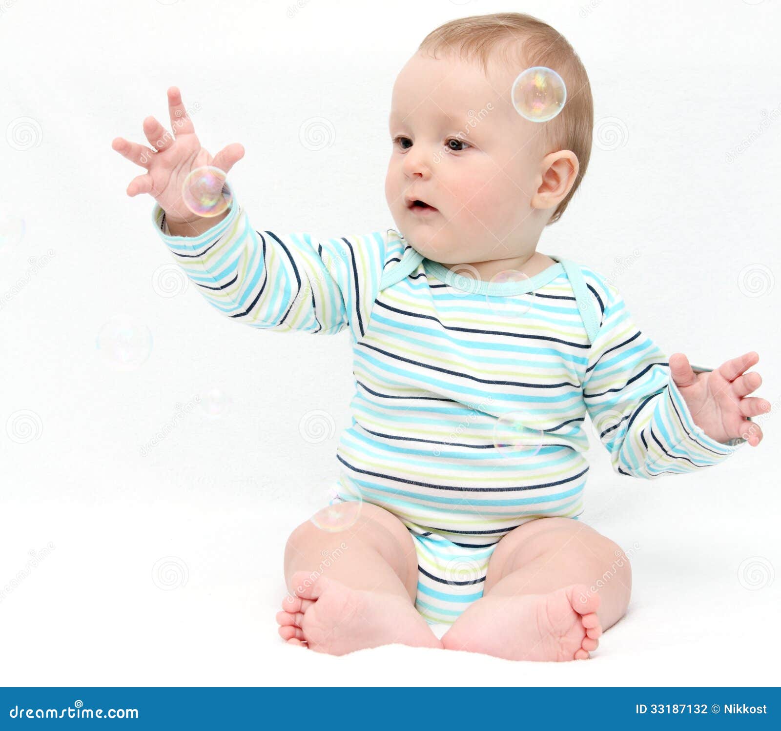 Baby Playing with Soap Bubbles Stock Photo - Image of playful, person ...
