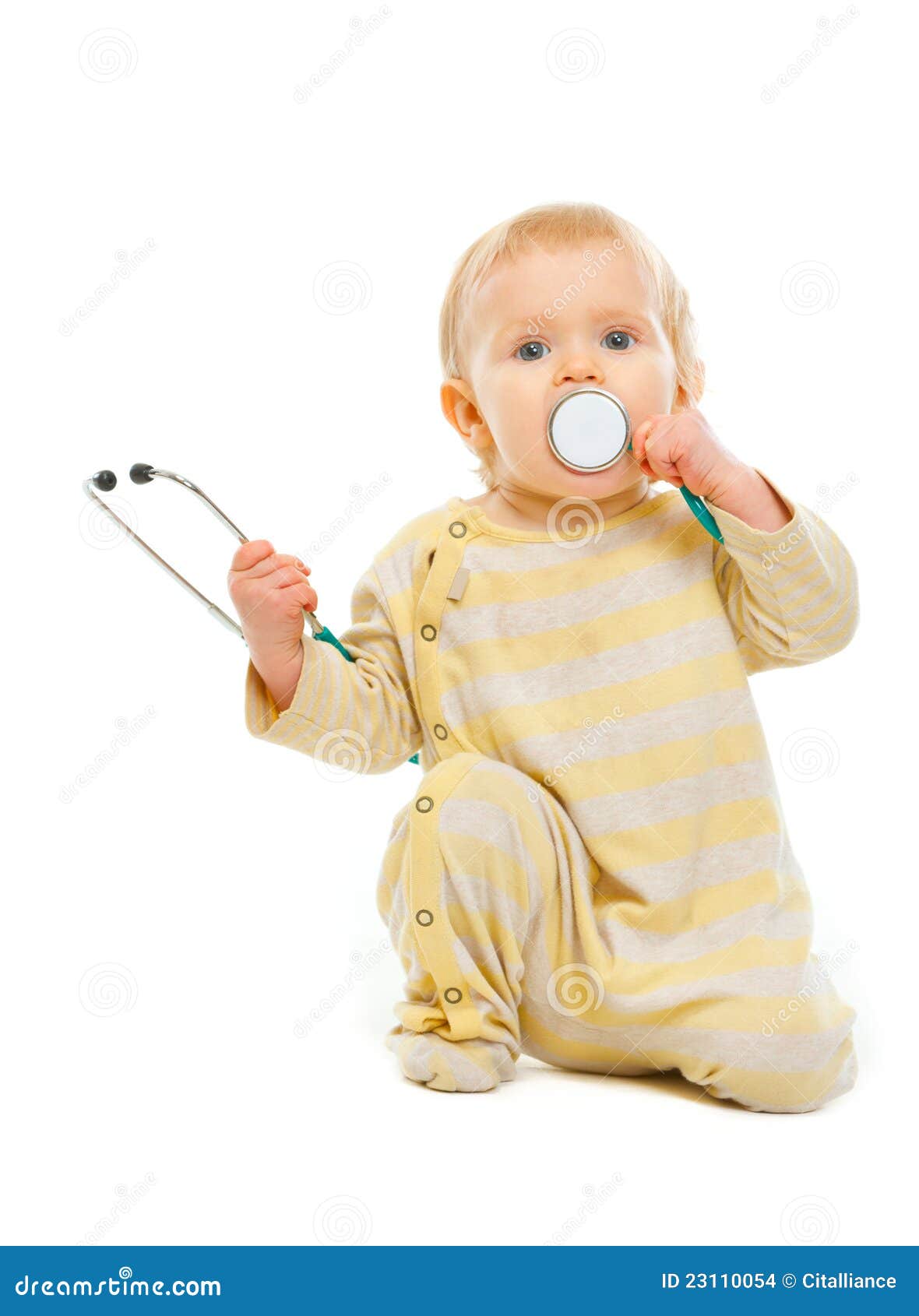 Baby Playing Stethoscope on White Stock Photo - Image of beautiful ...
