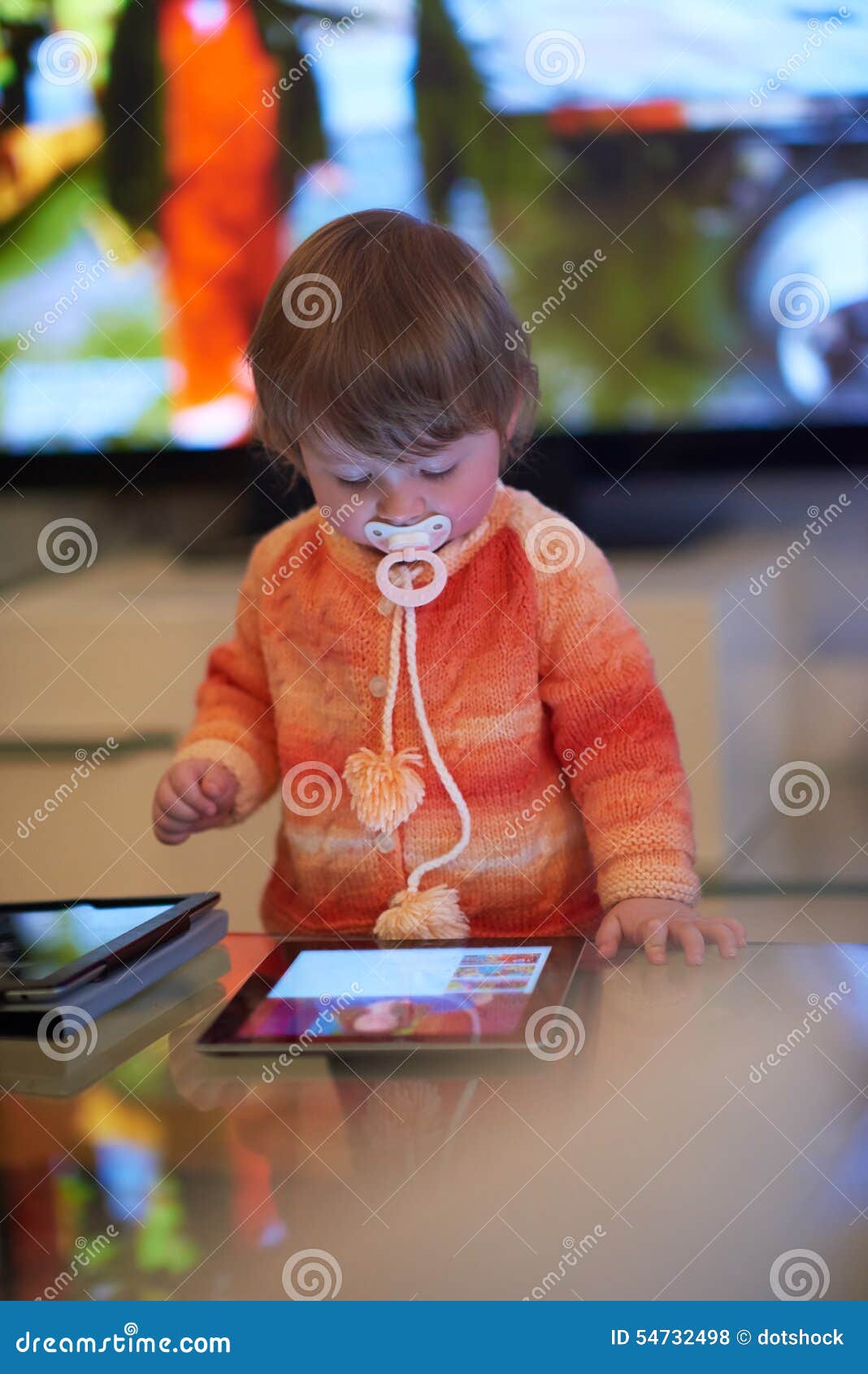 Baby Playing with Tablet at Home Stock Photo - Image of holding ...