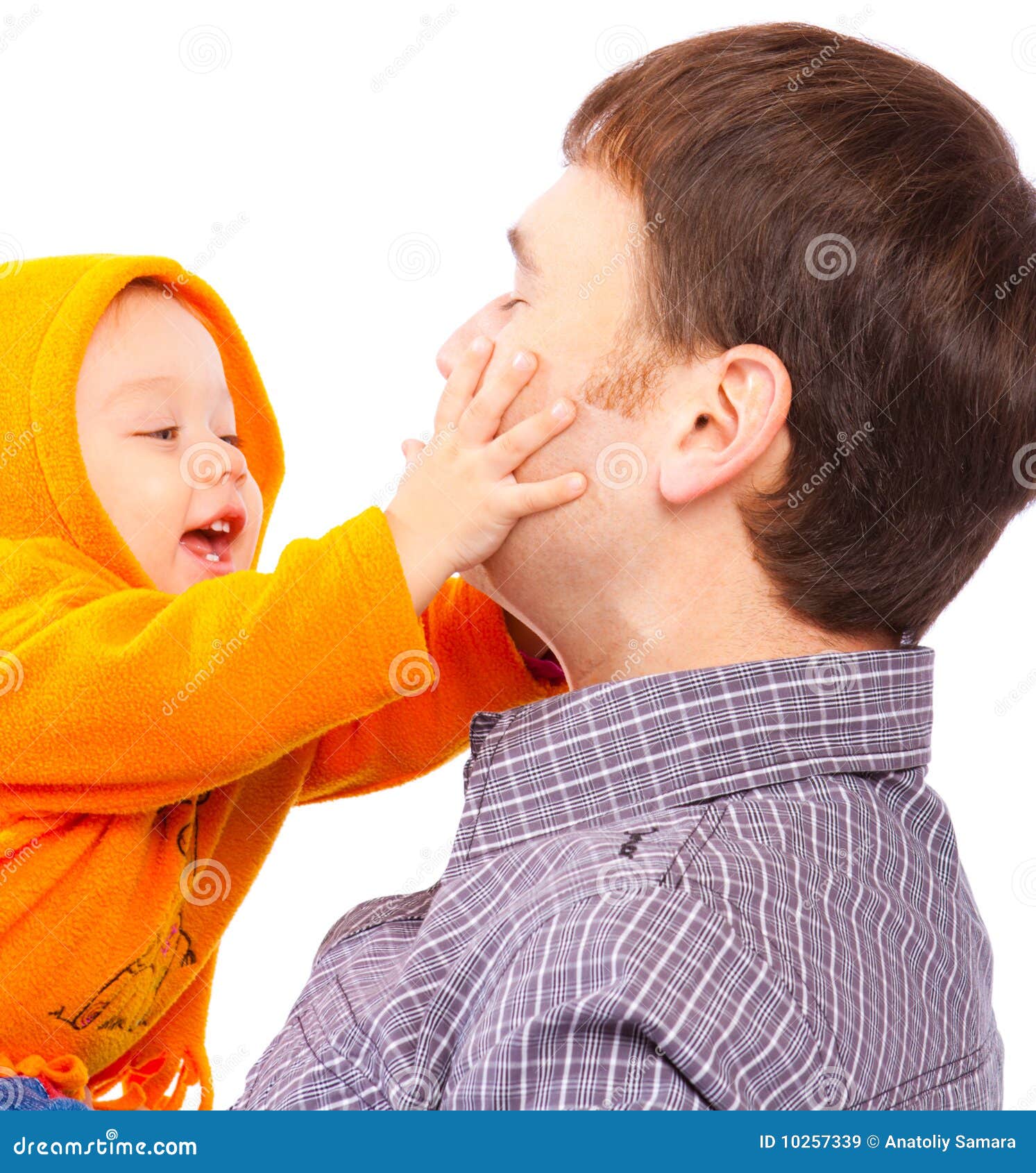 Baby plays with dad stock image. Image of orange, closeup - 10257339