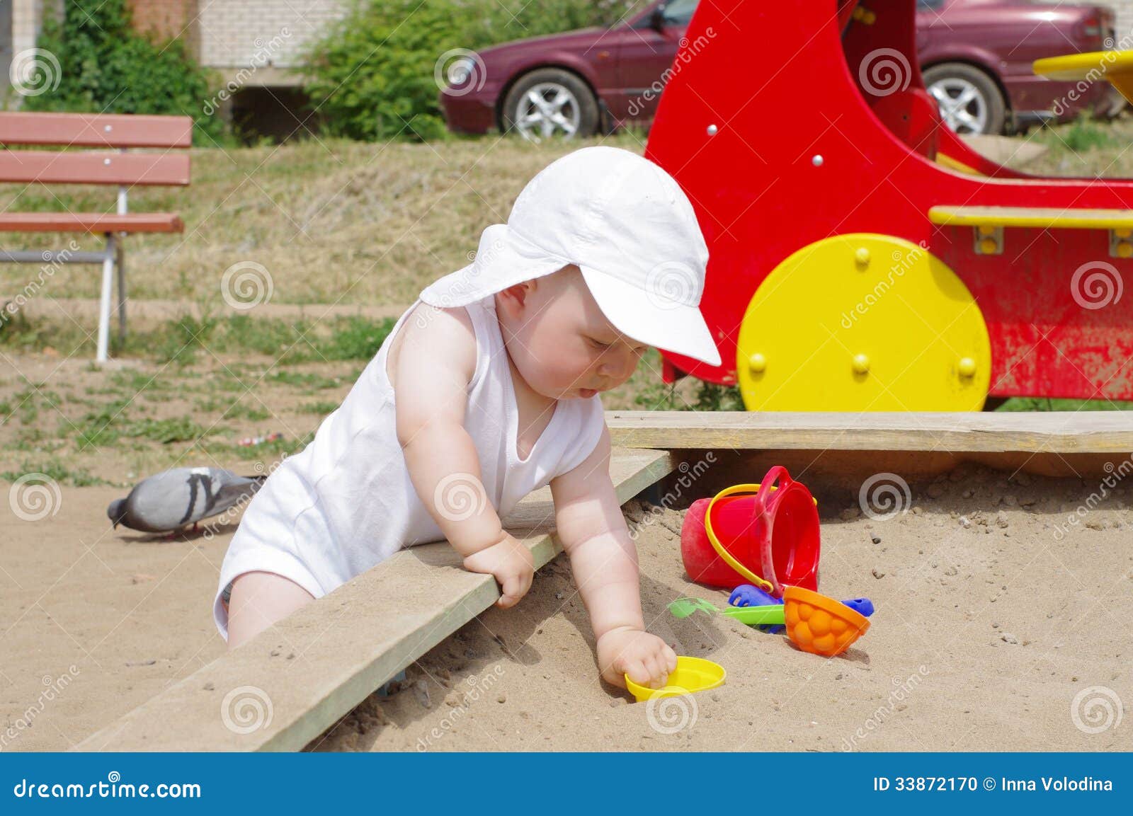 Baby Plays with Sand on Playground Stock Photo - Image of caucasian ...