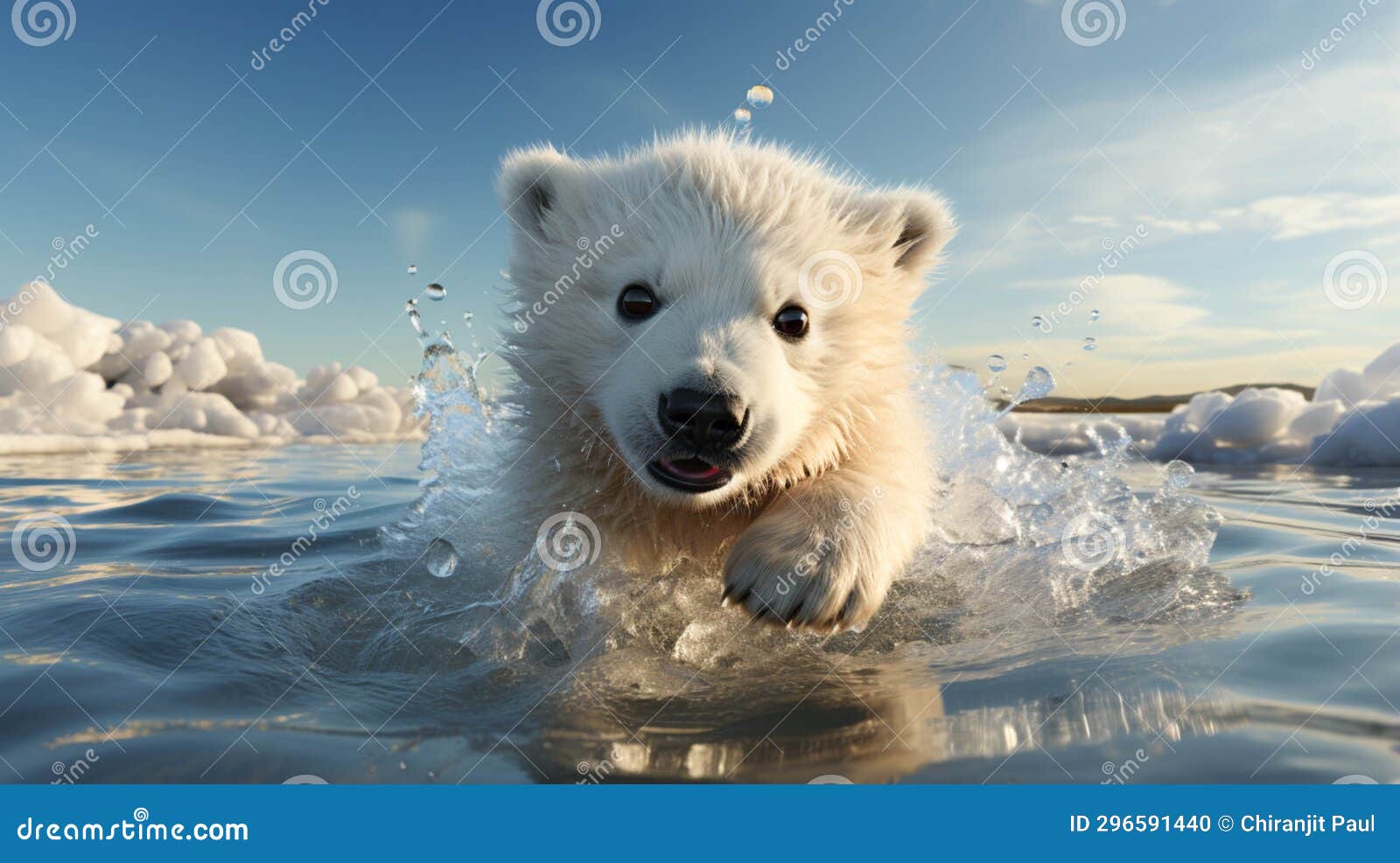 Baby Polar Bear Leaping on Melting Ice Stock Photo - Image of color ...
