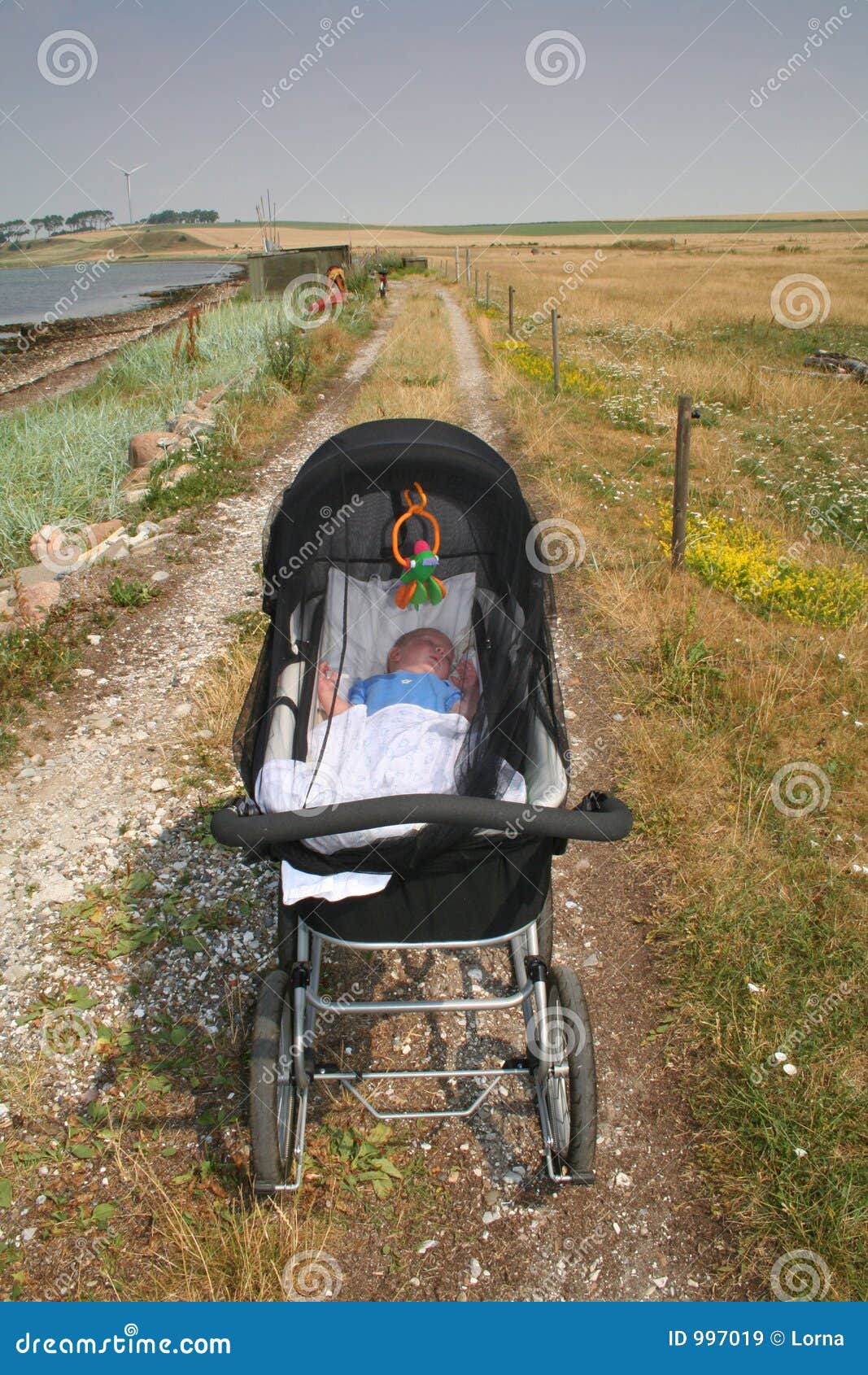 Baby in pram outdoors stock image. Image of infant, shoreline - 997019