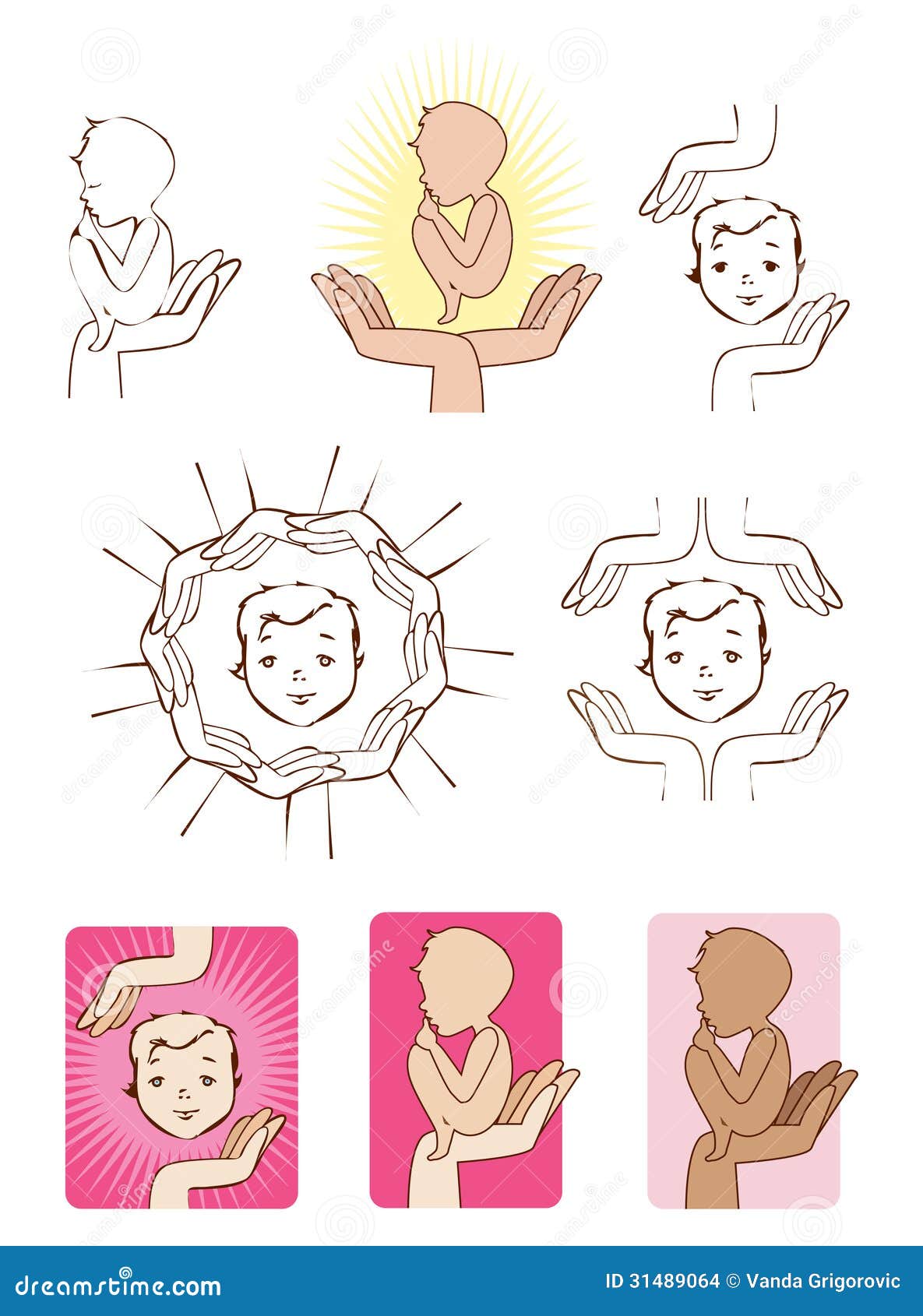 Baby Protected by Hands Icons Logo Elements Stock Vector - Illustration ...