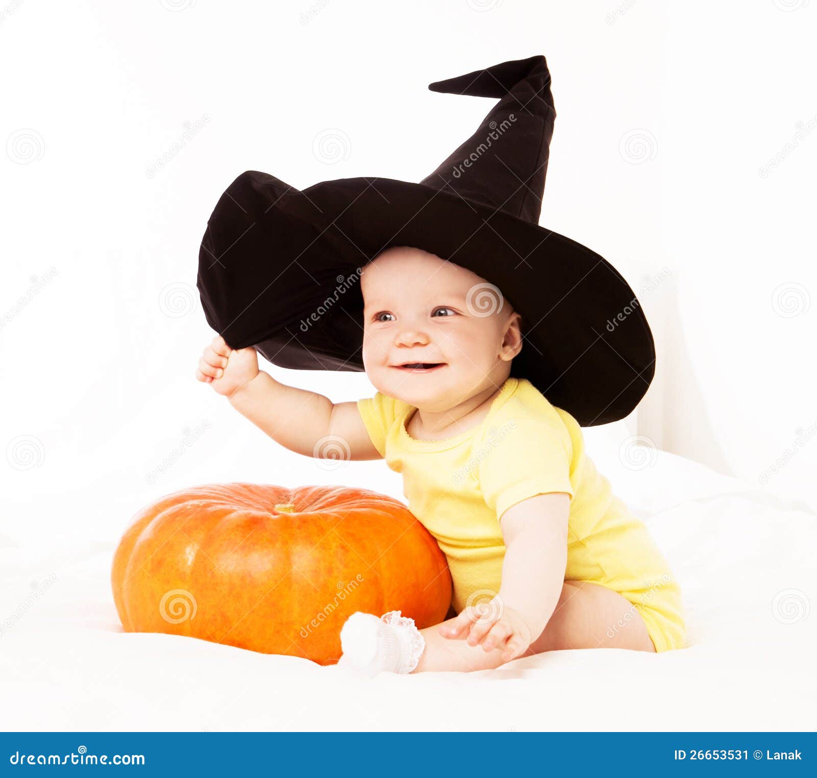 Baby with a pumpkin stock image. Image of cheerful, holding - 26653531