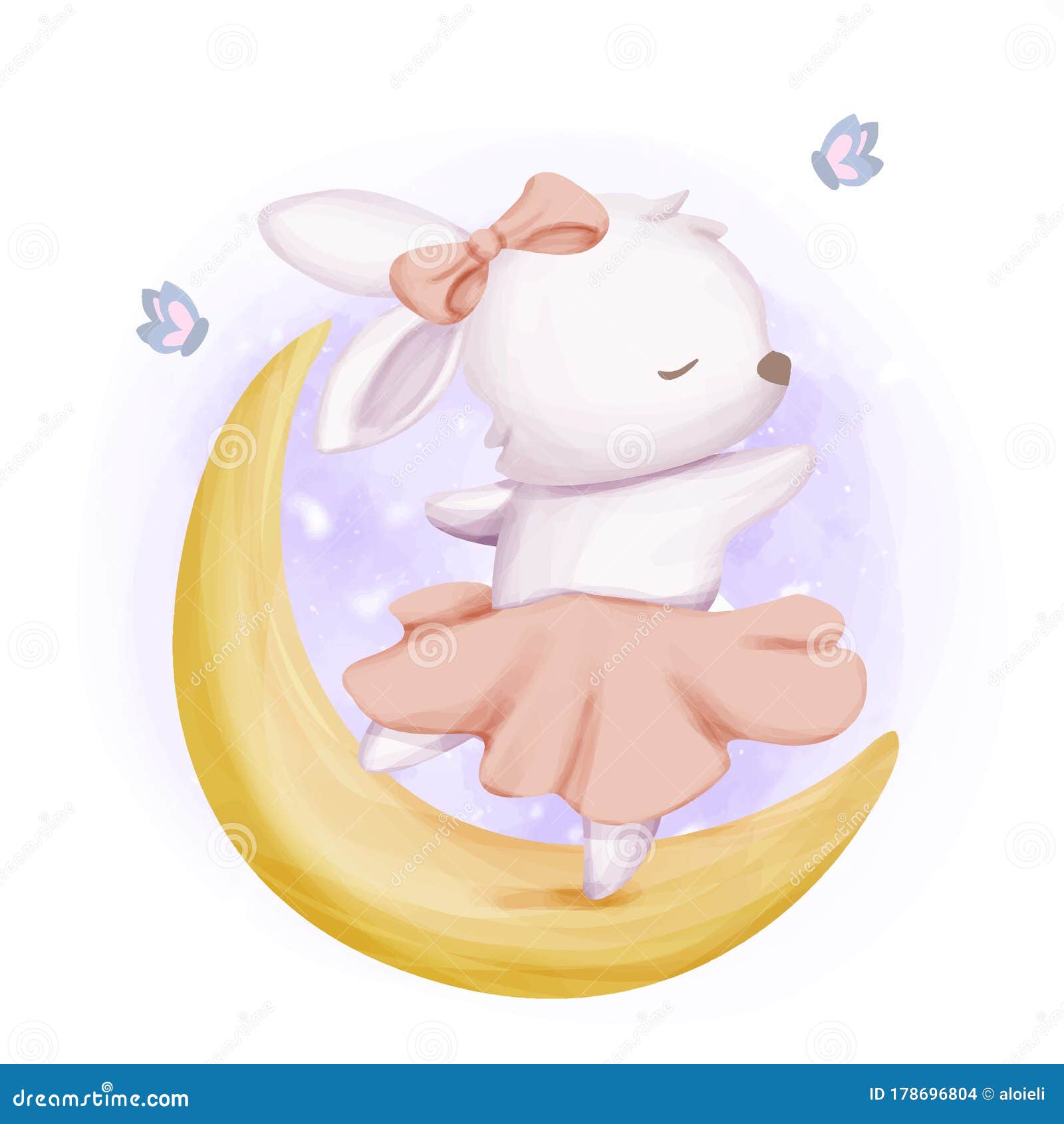 Baby rabbit in the moon stock illustration. Illustration of greeting ...