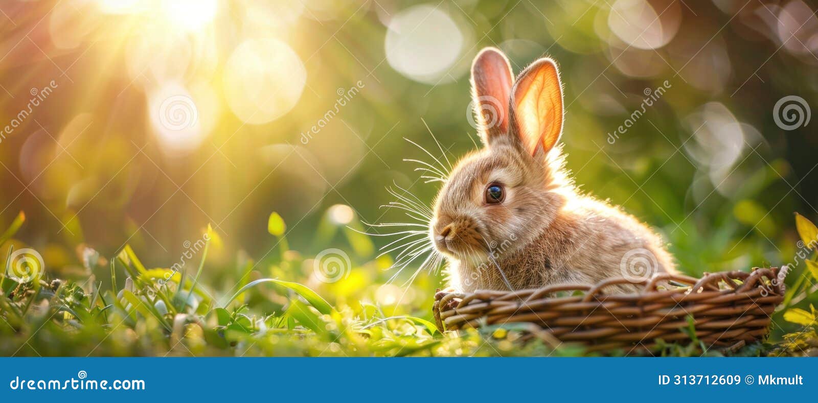 Baby Rabbit Sitting in Grass Basket Stock Image - Image of spring ...