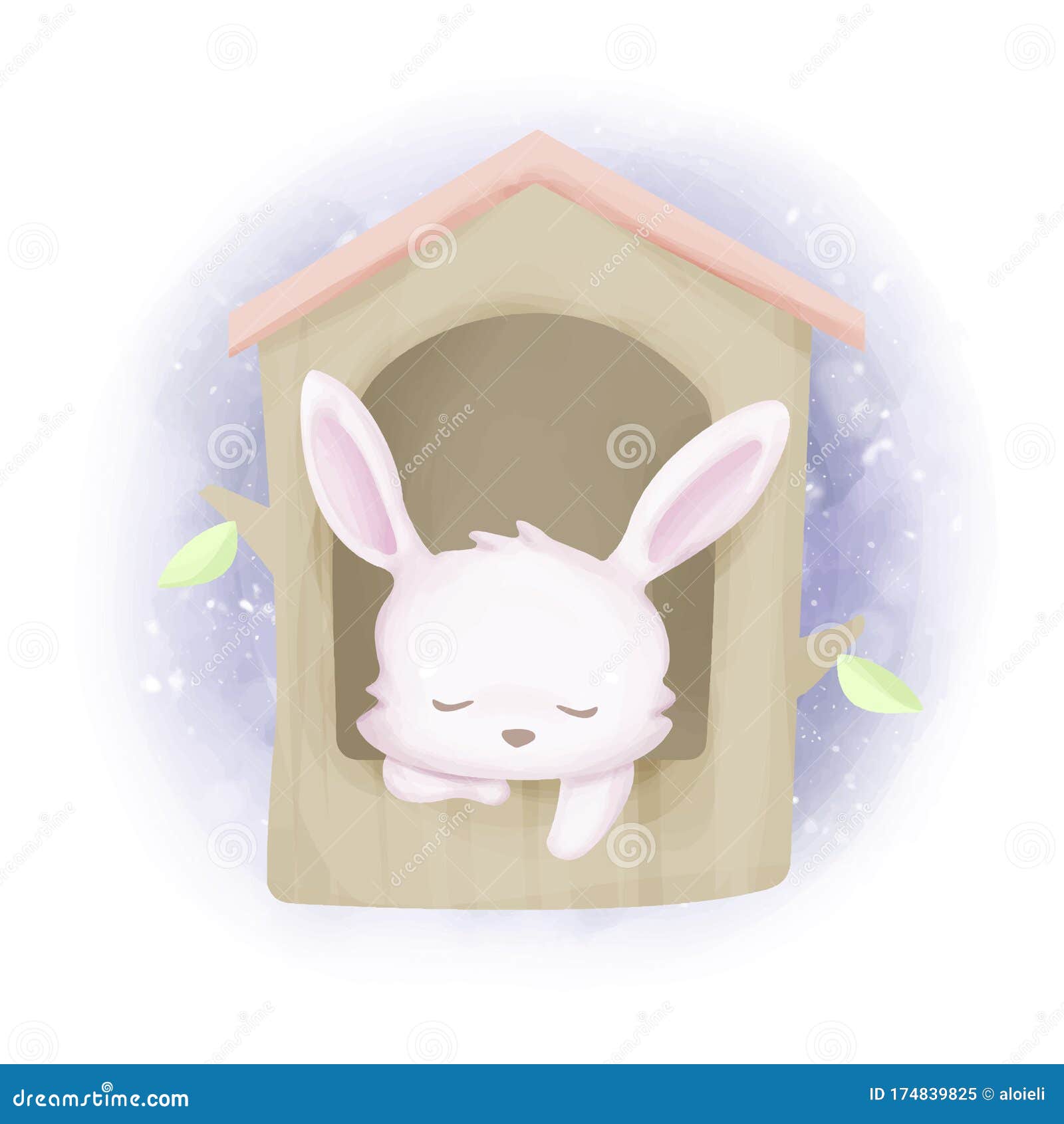 Baby Rabbit in a Tree House Stock Illustration - Illustration of ...
