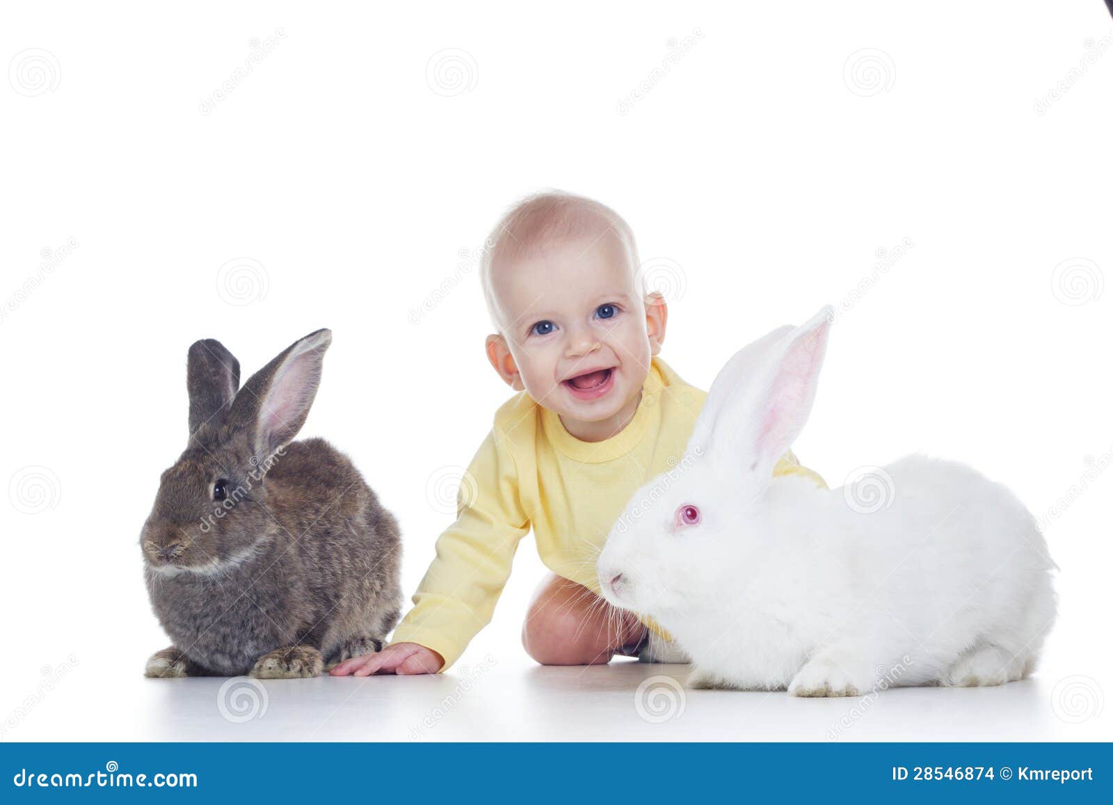 Baby and rabbits stock photo. Image of holding, cute - 28546874