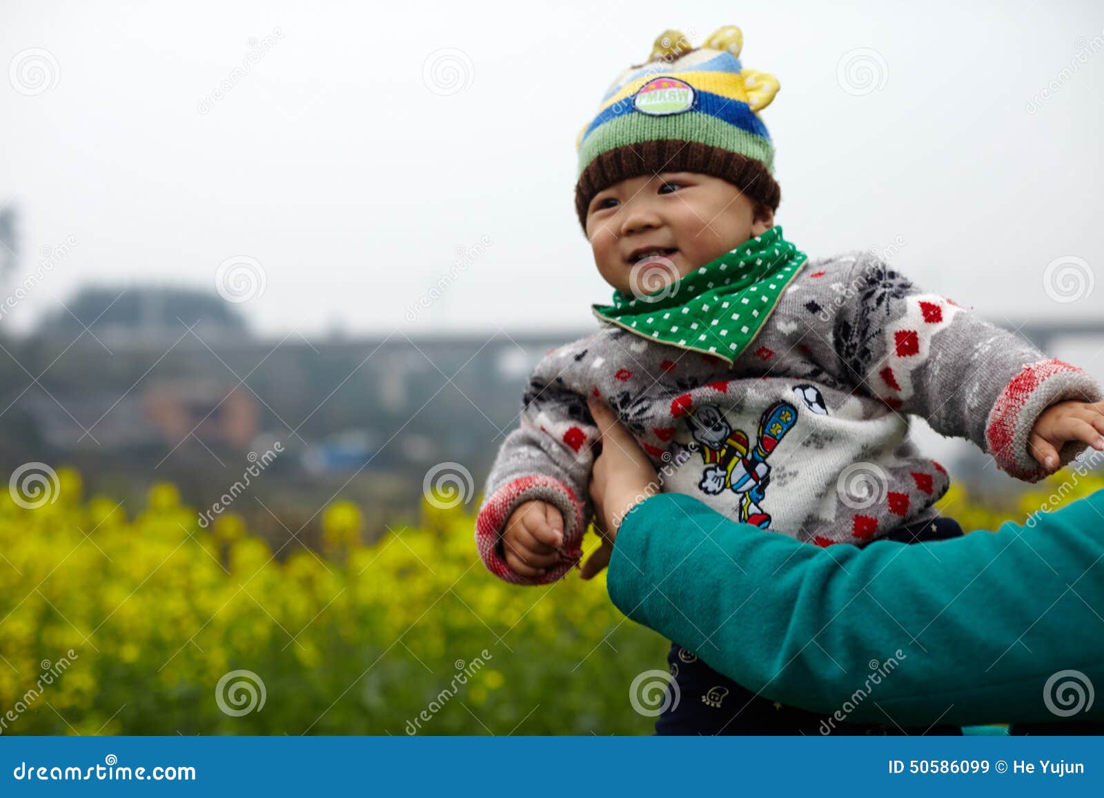 Baby in the field stock image. Image of plant, scarf - 50586099