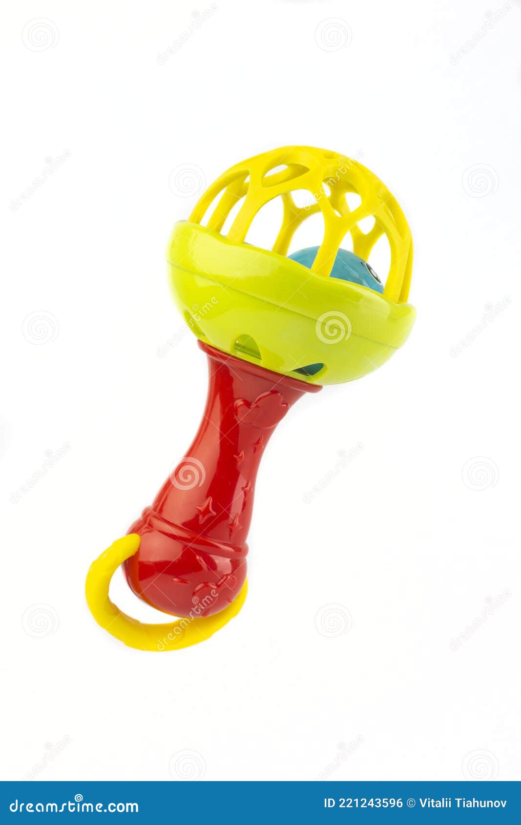 Baby Rattle with Red Handle Isolated on White Stock Photo - Image of ...