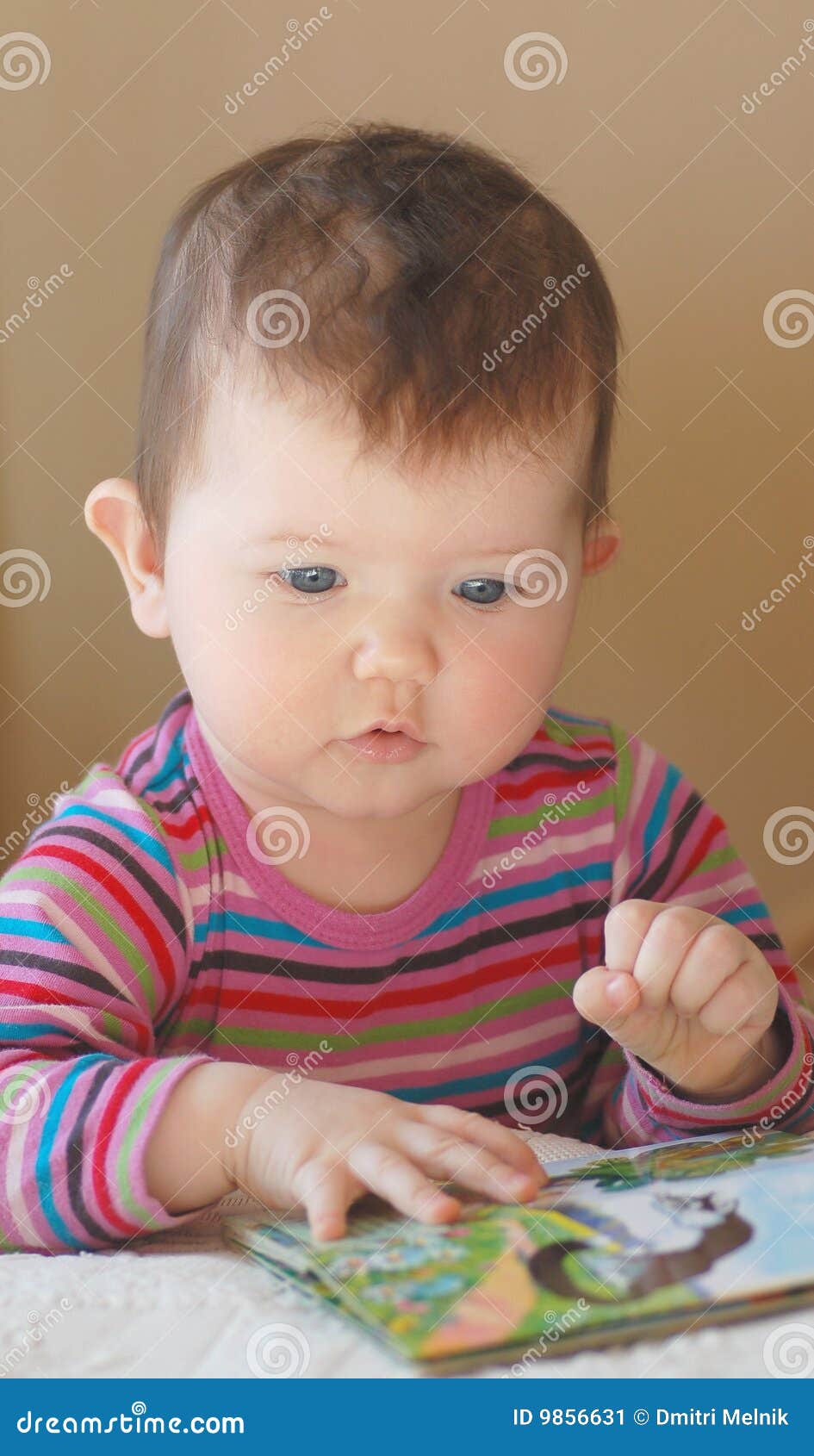 Baby , reading the book stock image. Image of female, innocent - 9856631