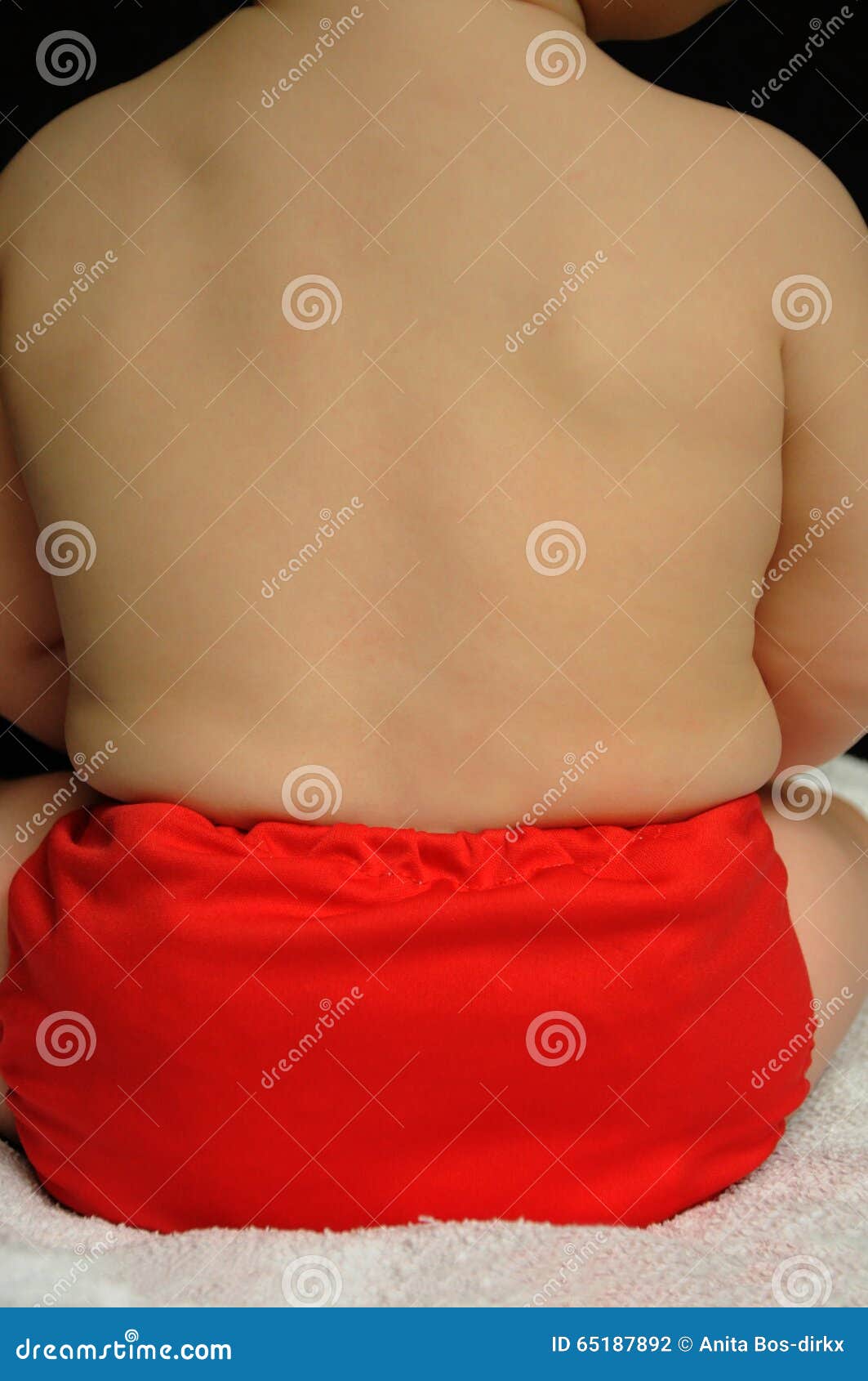 Baby with a Red Cloth Diaper on from the Back Stock Photo - Image of ...