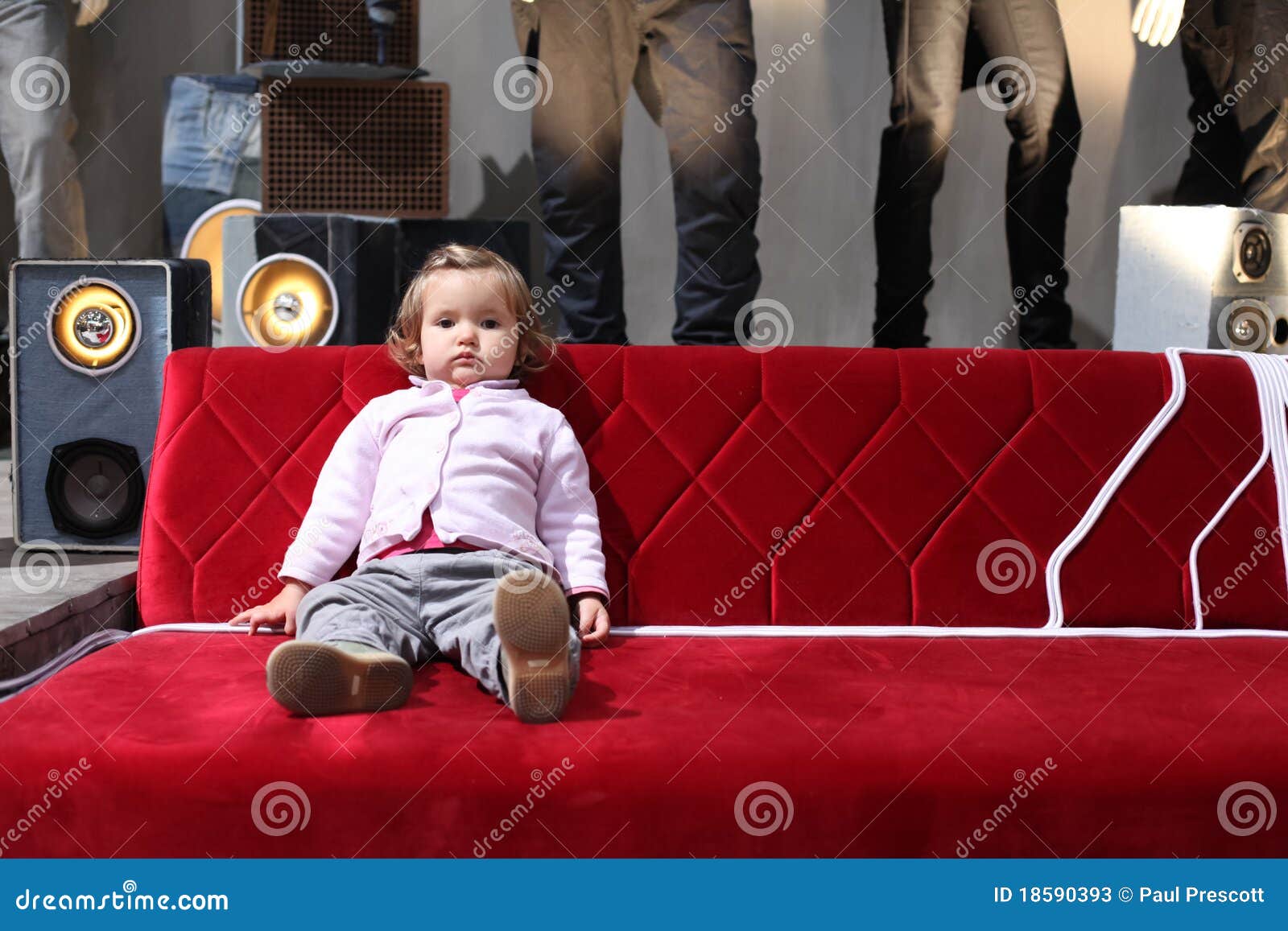 Baby on red sofa stock image. Image of seat, infant, baby - 18590393