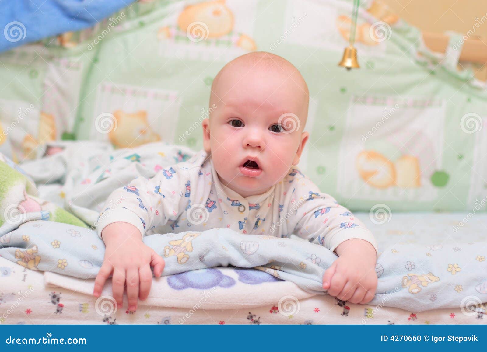 Baby rest on bed stock photo. Image of looking, caress - 4270660