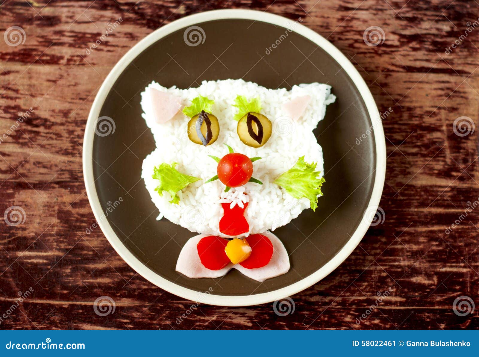 Baby Rice Dish in the Form of a Cat. Stock Image - Image of design ...