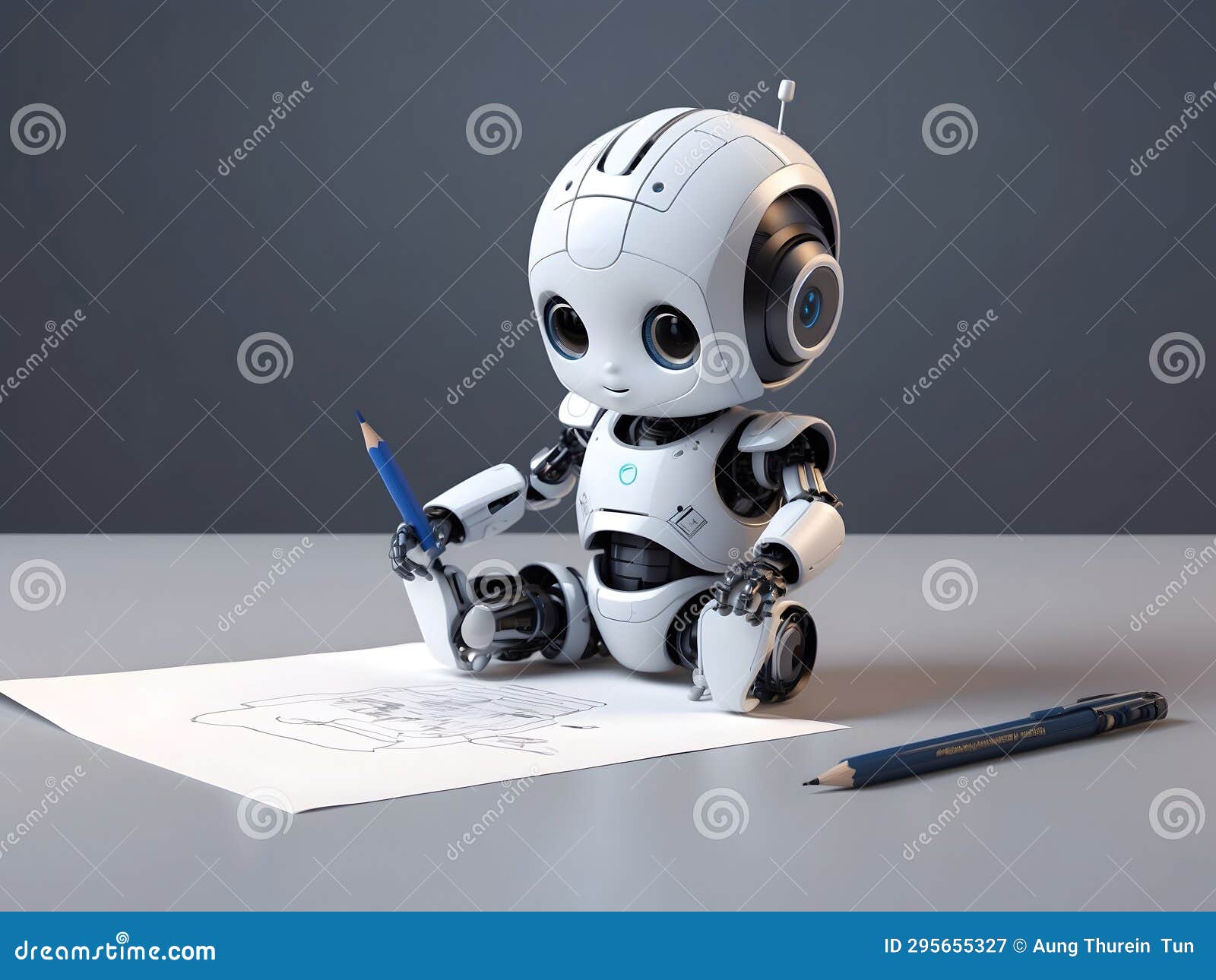 A Baby Robot Learning from Human Stock Image - Image of machine ...