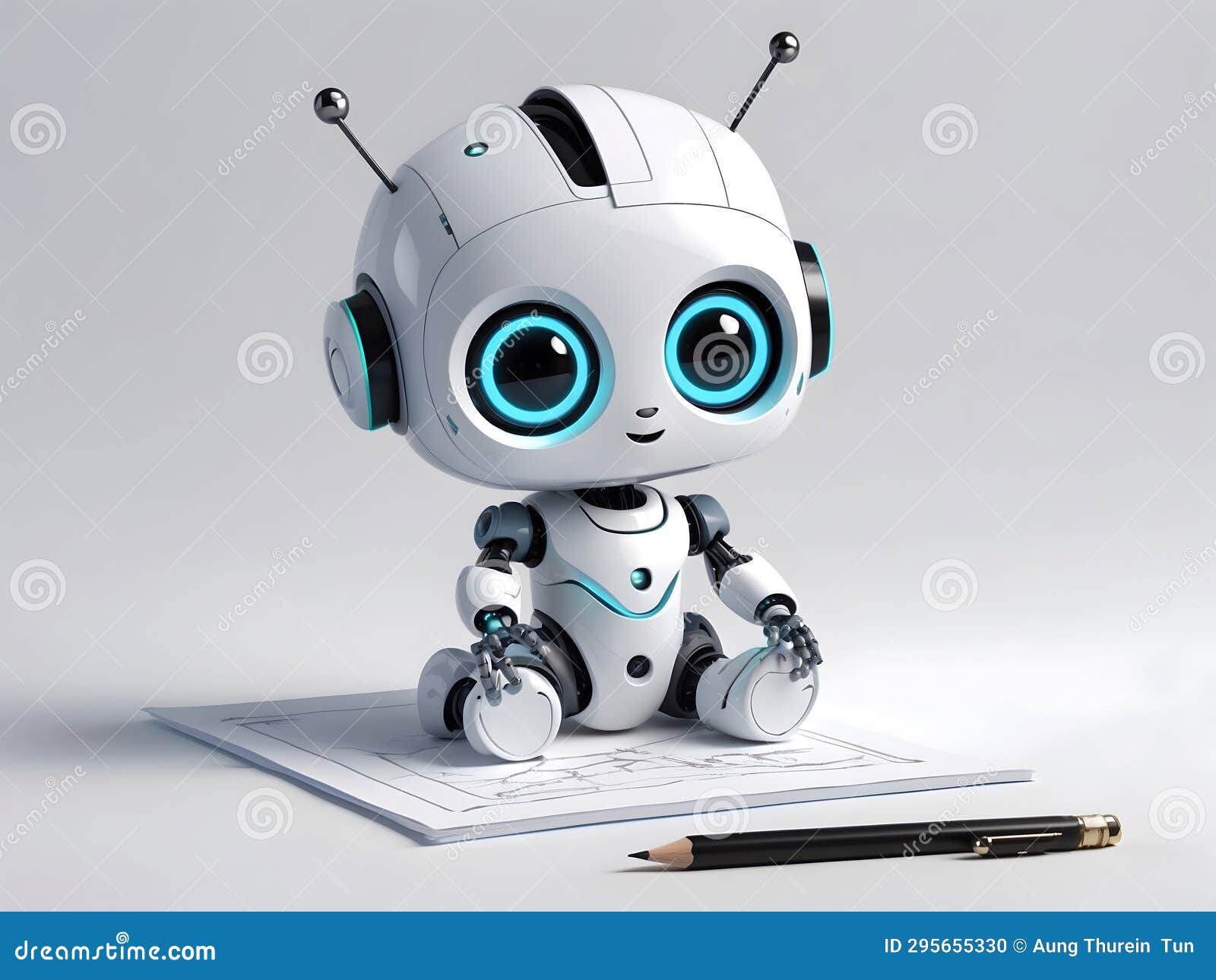 A Baby Robot Learning from Human Stock Photo - Image of reading, people ...