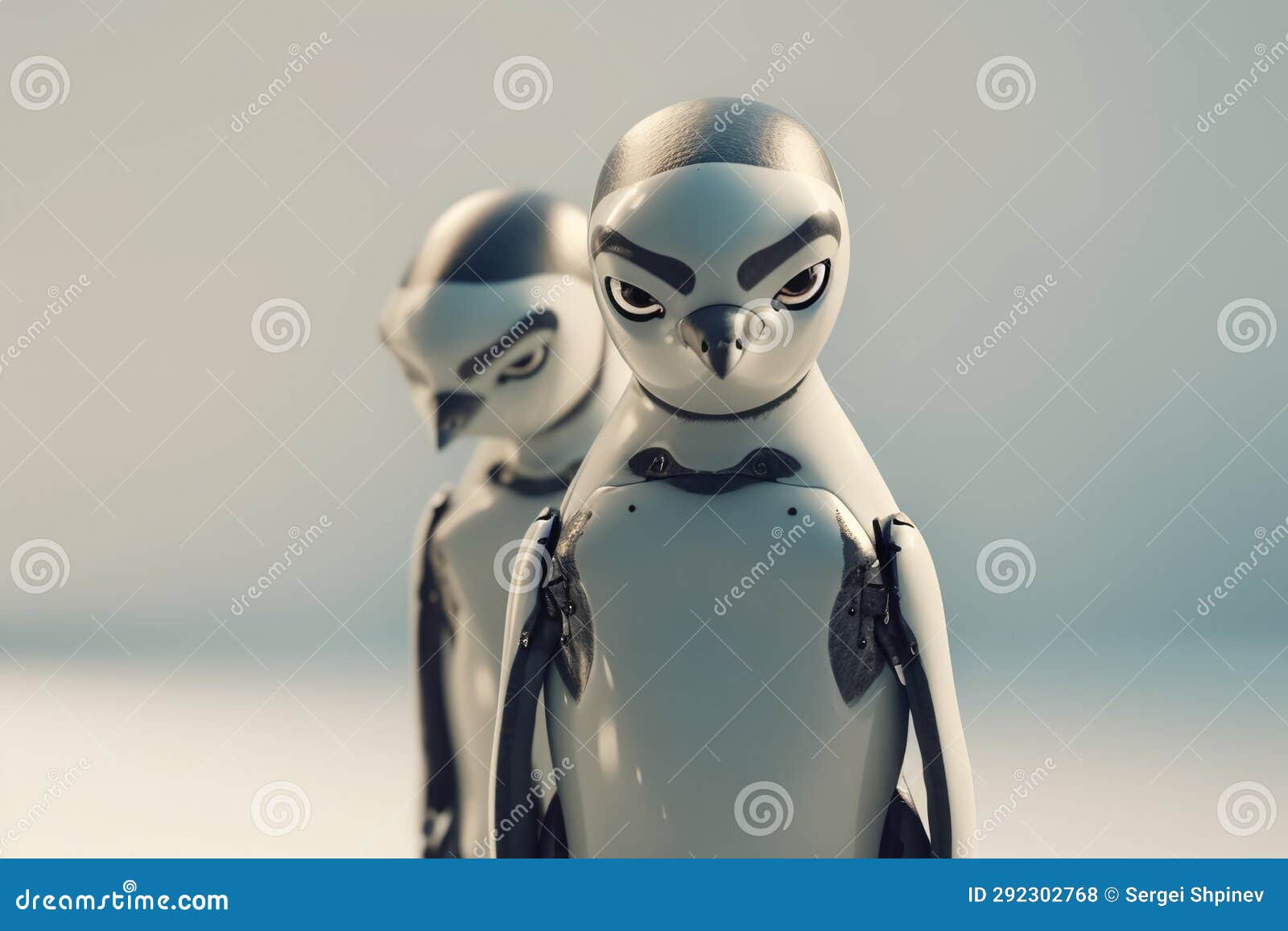 Baby Robot Penguin with Mom on Light Background Stock Illustration ...