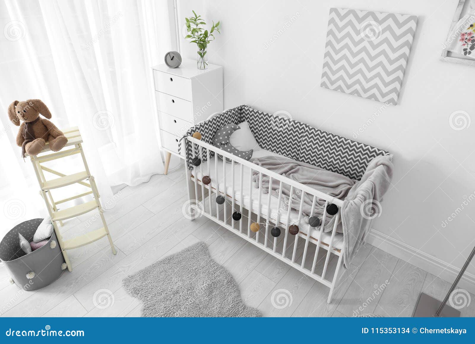Baby Room Interior with Crib Stock Photo - Image of arrangement, decor ...