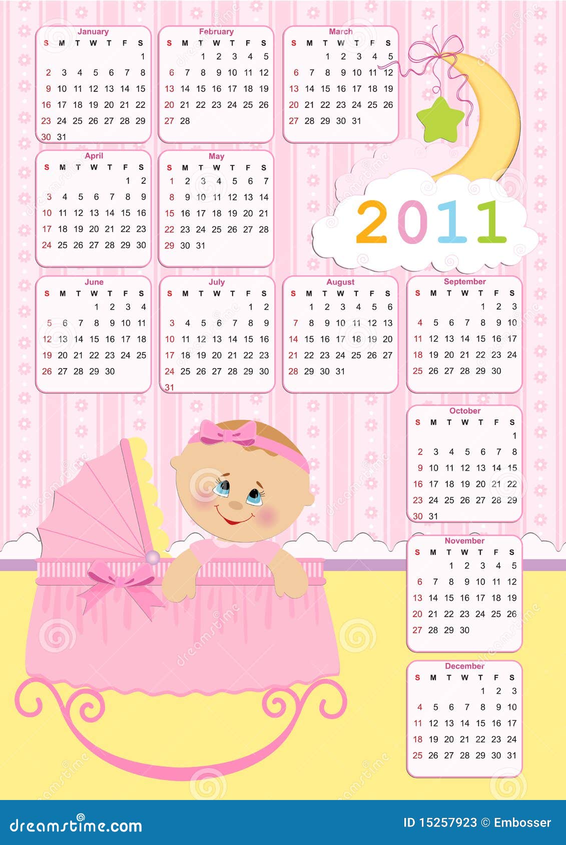 Baby s calendar for 2011 stock vector. Illustration of arrival - 15257923