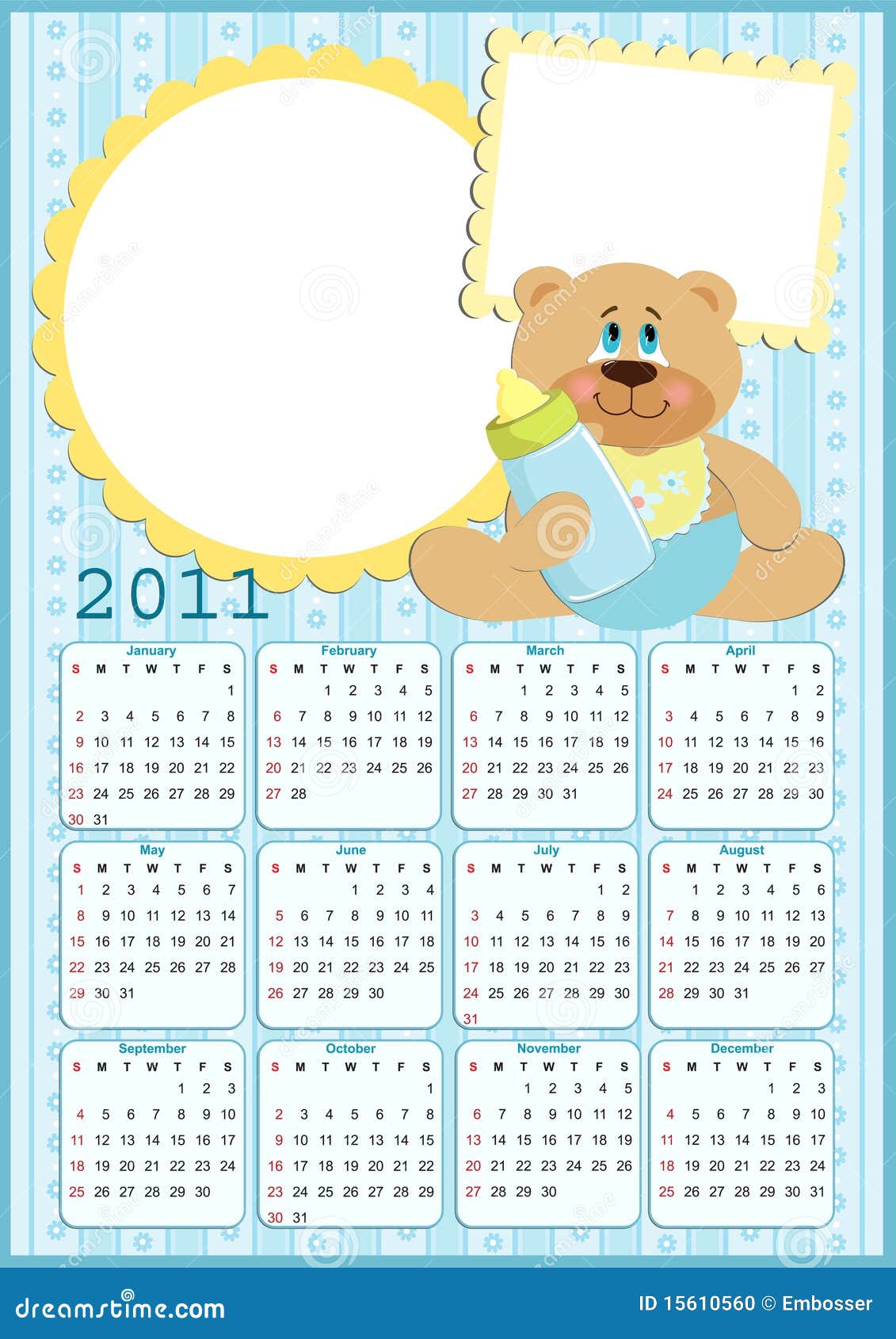 Baby s calendar for 2011 stock vector. Illustration of milk - 15610560