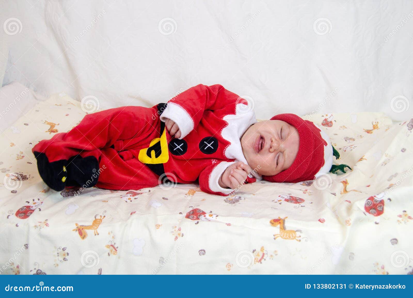 Baby in Santa Claus Costume Sleeping in Bed Stock Image - Image of ...