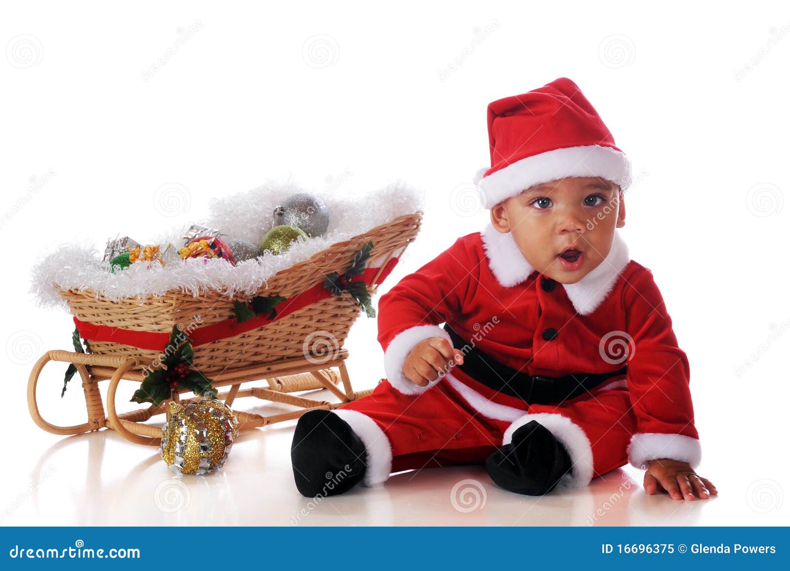 Baby Santa with Sleigh stock image. Image of white, bulbs - 16696375