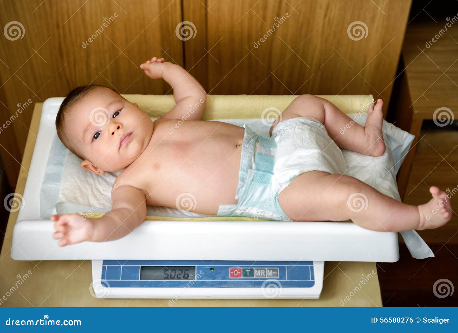 Baby on scales stock photo. Image of lifestyle, home - 56580276