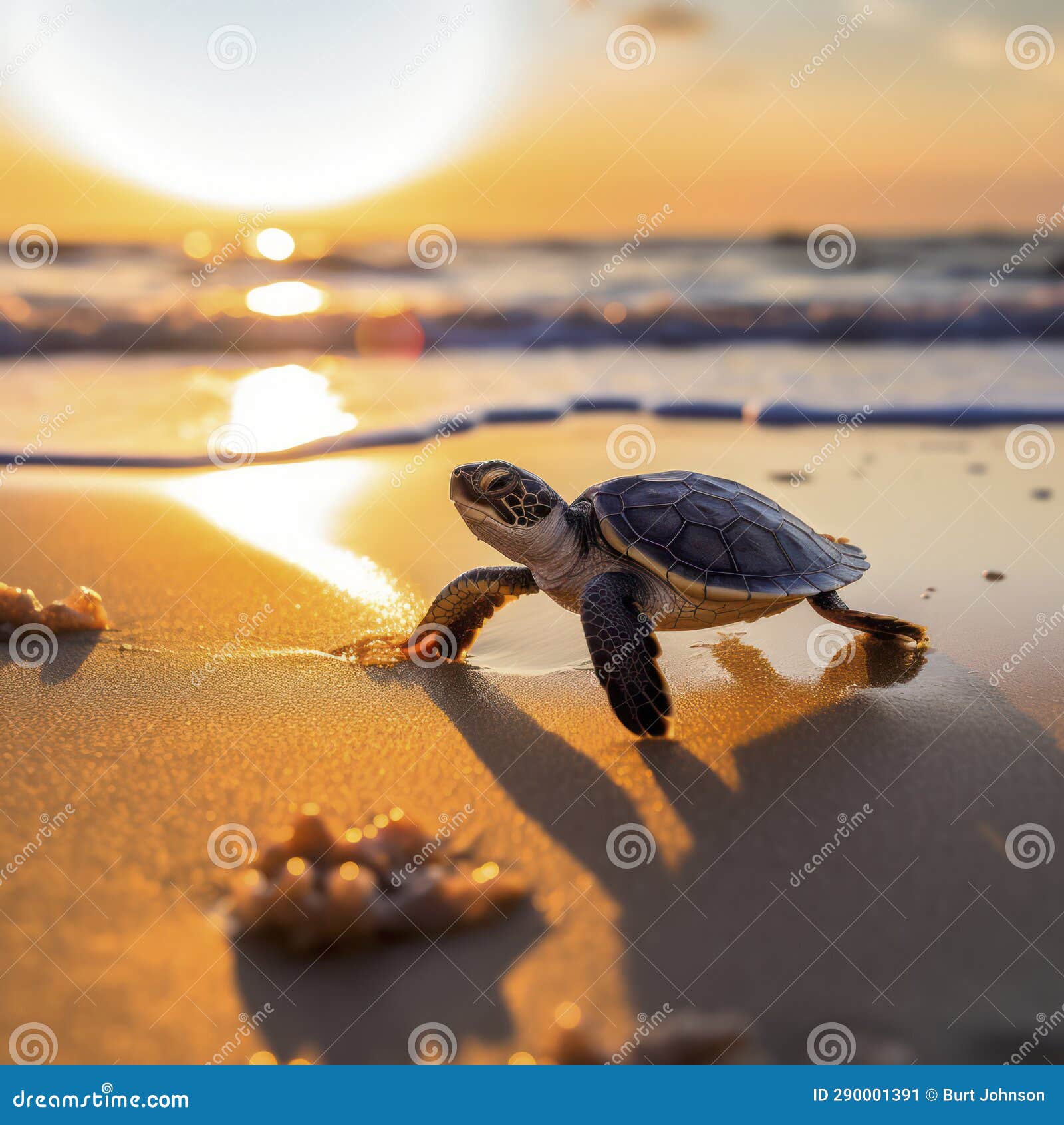 Baby Sea Turtle on Beach Running Towards the Ocean Stock Image - Image ...