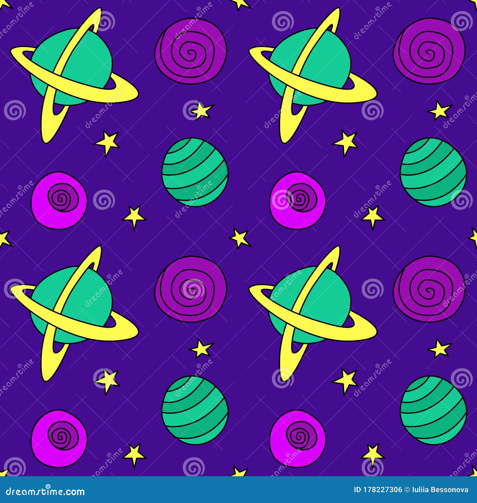 Baby Seamless Pattern. Different Multi-colored Cartoon Planets and ...