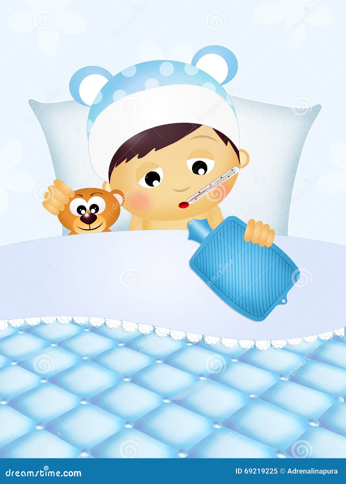 Baby sick in the bed stock illustration. Illustration of rest - 69219225