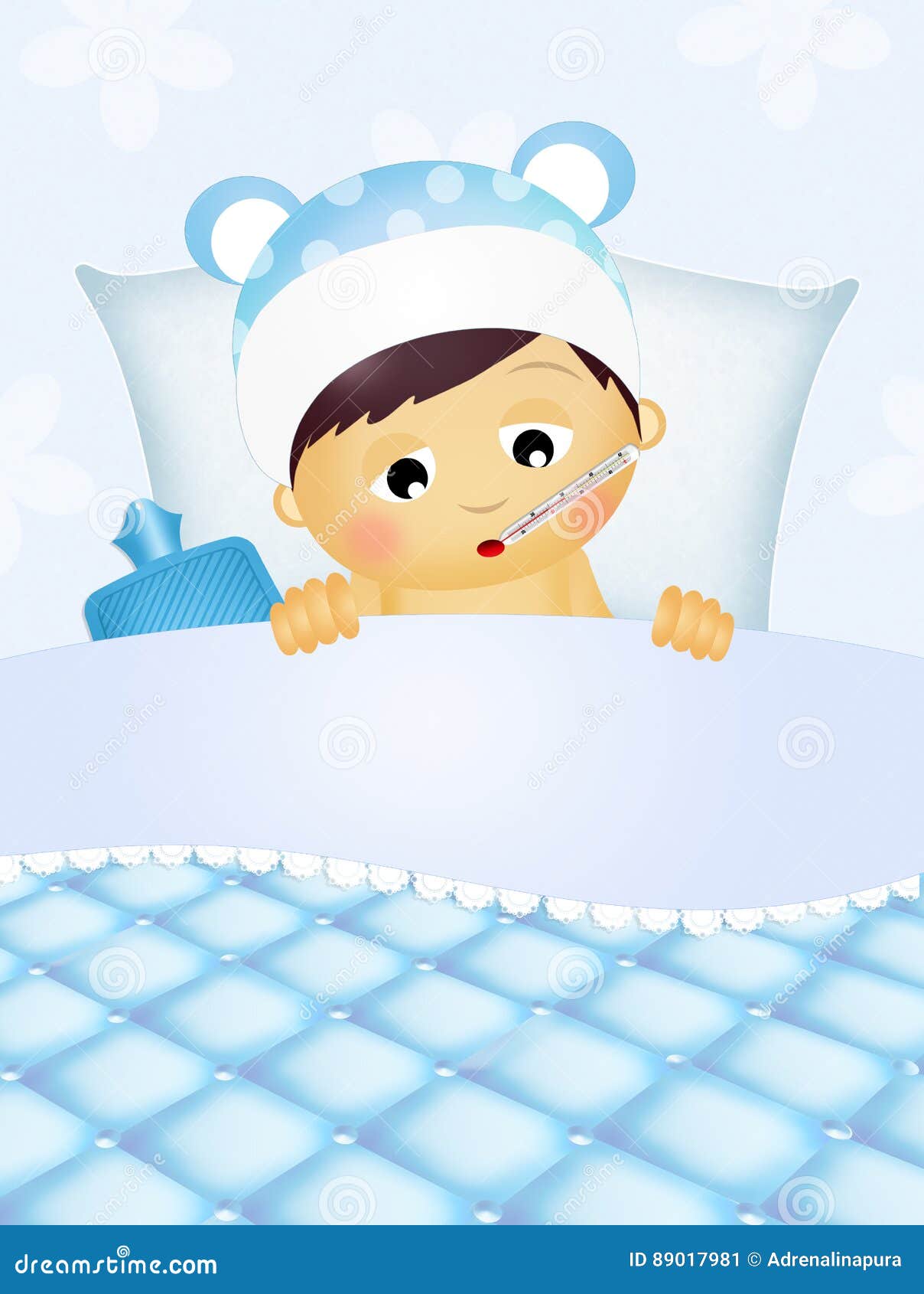 Baby sick in the bed stock illustration. Illustration of baby - 89017981
