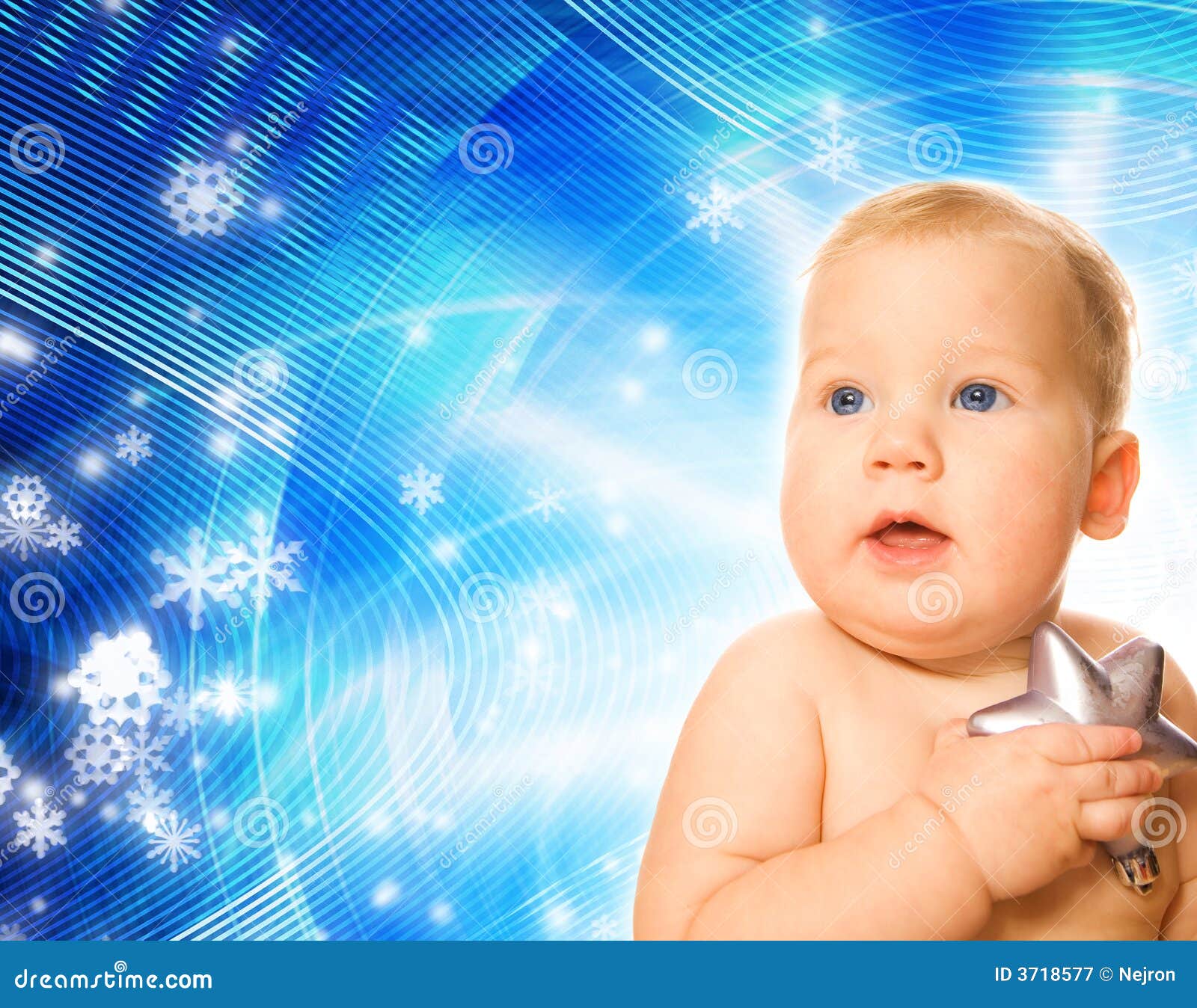 Baby with a silver star stock image. Image of birthday - 3718577