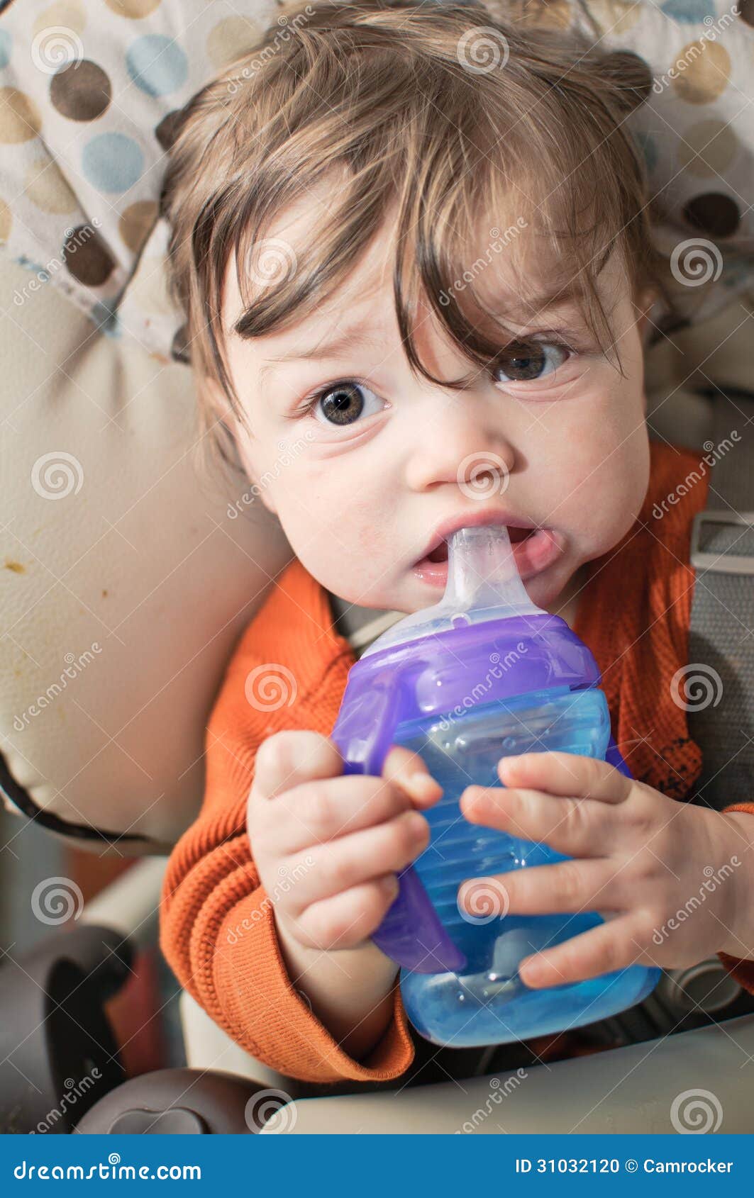 Baby with Sippy Bottle stock photo. Image of chair, babies - 31032120