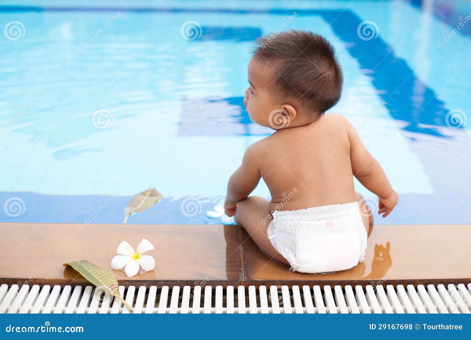 Baby Sitting Side of the Pool Stock Photo - Image of childhood, closeup ...