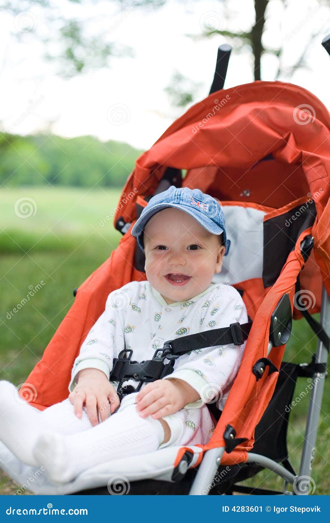 Baby in Sitting Stroller on Nature Stock Image - Image of opening ...