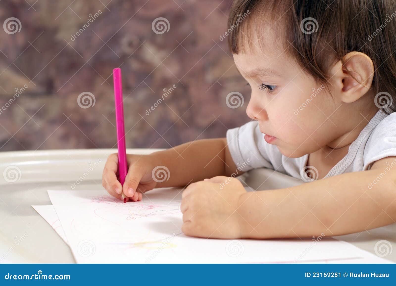 Baby Sitting at the Table and Draws Stock Image - Image of baby ...