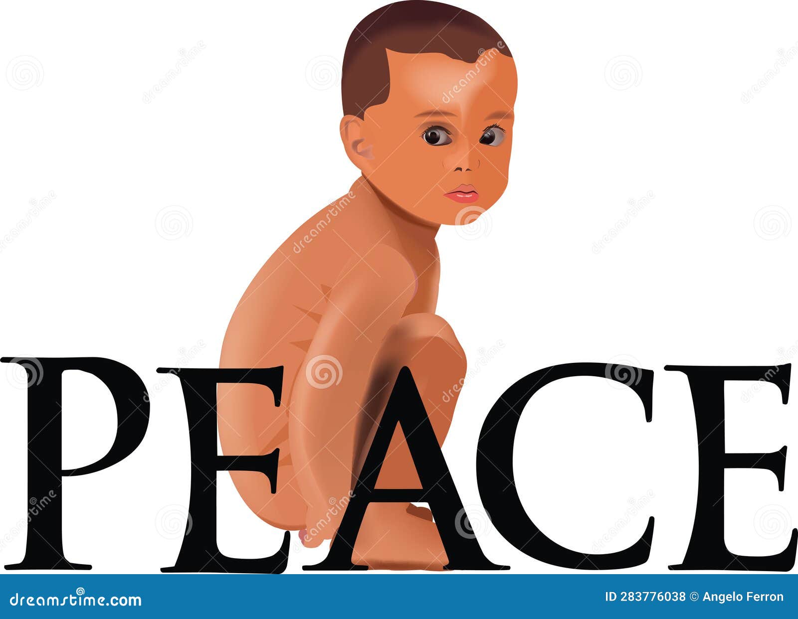 Baby Sitting in the Word Peace on the Ground with Its Leg Spread Stock ...