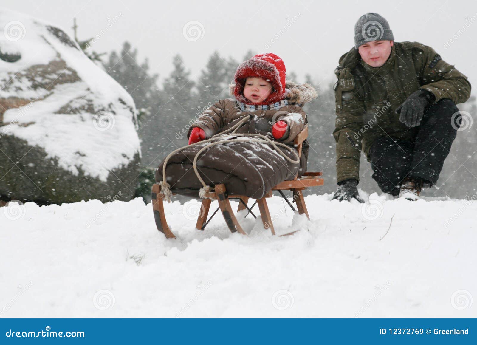 Baby sledding stock image. Image of season, cold, riding - 12372769
