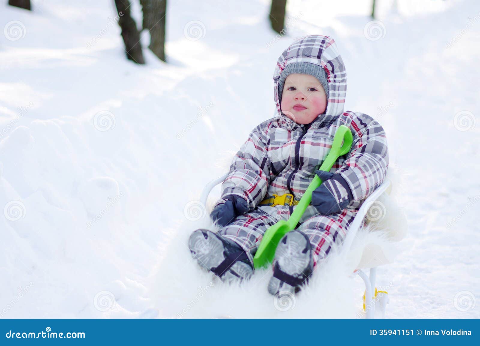 Baby on sledge stock image. Image of sleigh, ruddy, little - 35941151