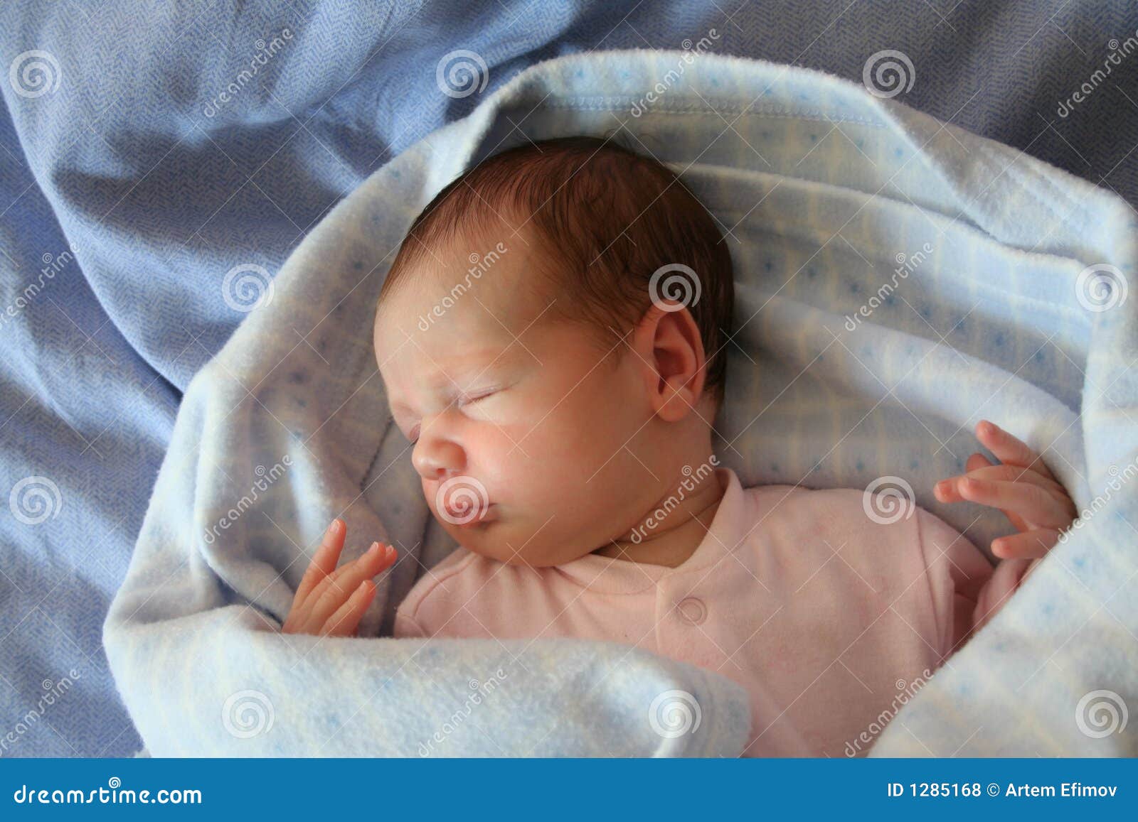 Baby sleeping in blue stock photo. Image of huckaback - 1285168