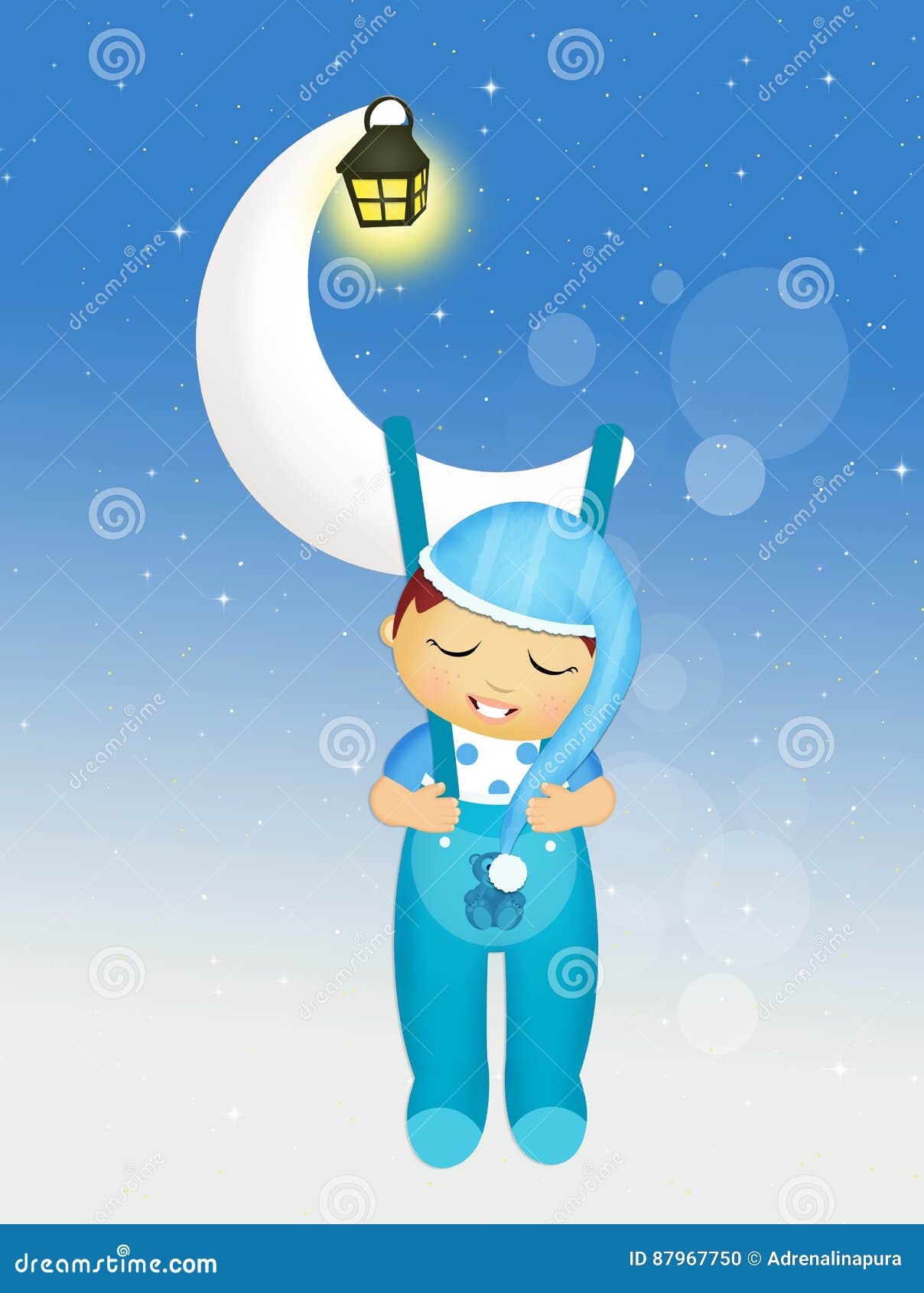 Baby Sleeping Hanging on the Moon Stock Illustration - Illustration of ...
