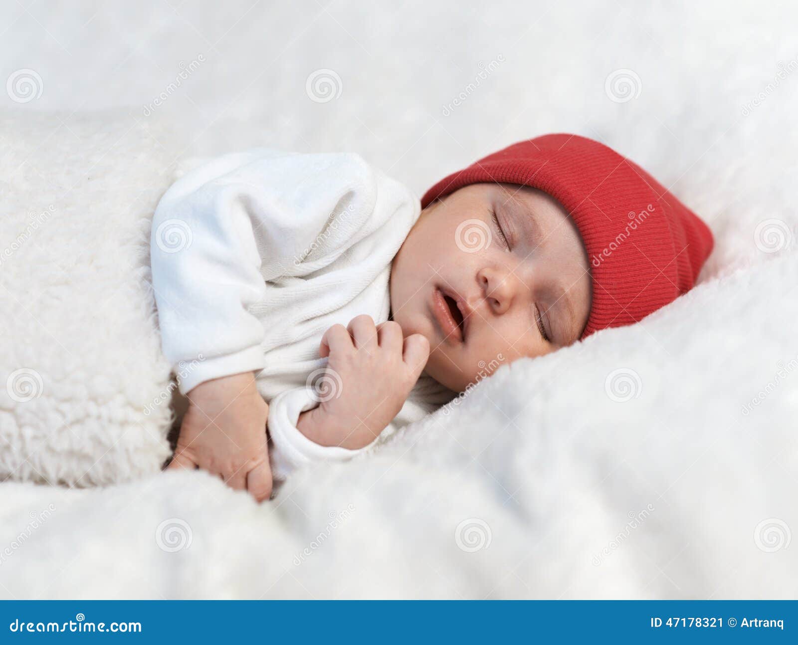 Baby Sleeping in a Red Cap on White Stock Image - Image of infant, cute ...